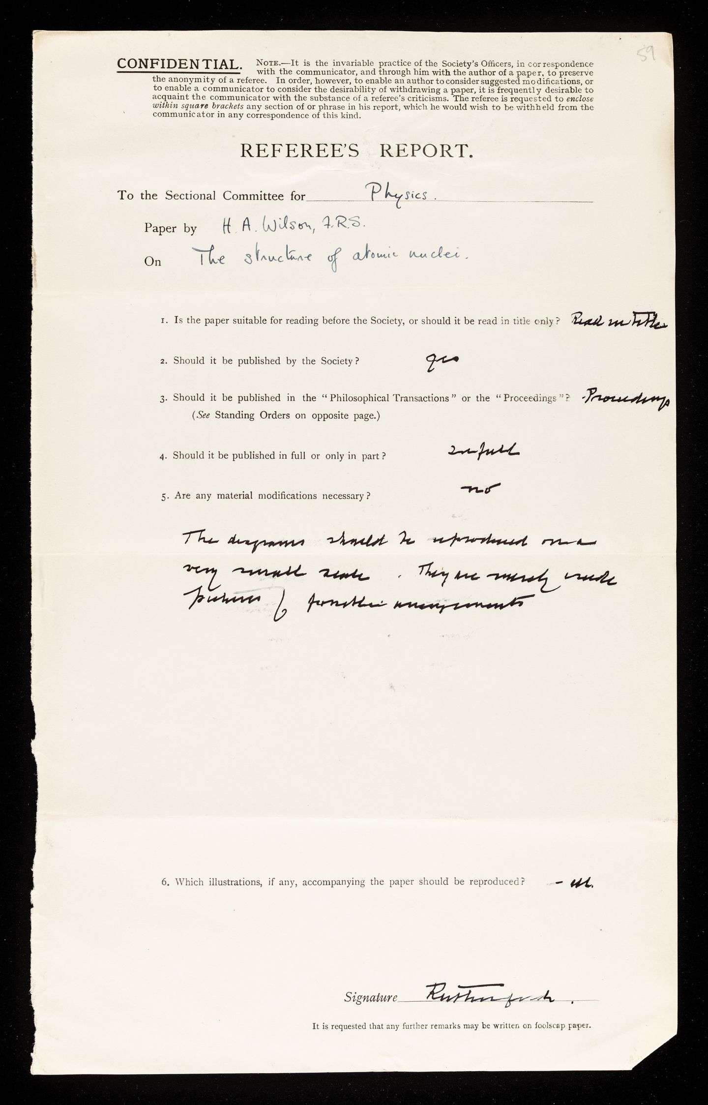 Referee's report by Ernest Rutherford, Baron Rutherford of Nelson, on a ...