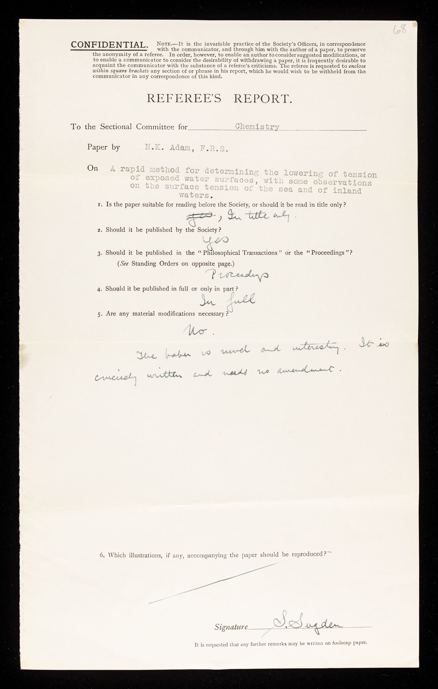 Referee's report by Samuel Sugden, on a paper 'A rapid method for ...