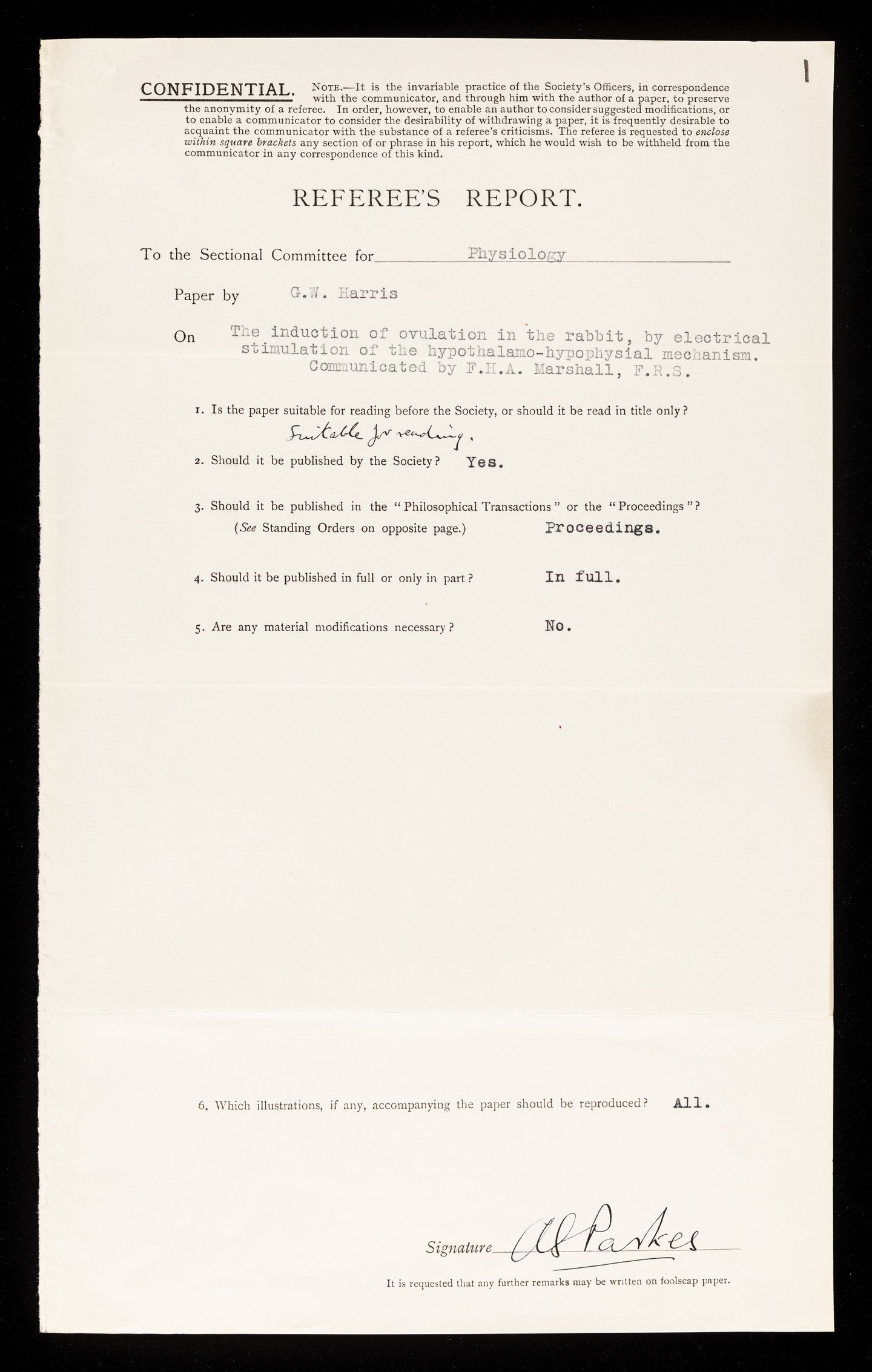 Referee's report by Alan Sterling Parkes, on a paper 'The induction of ...