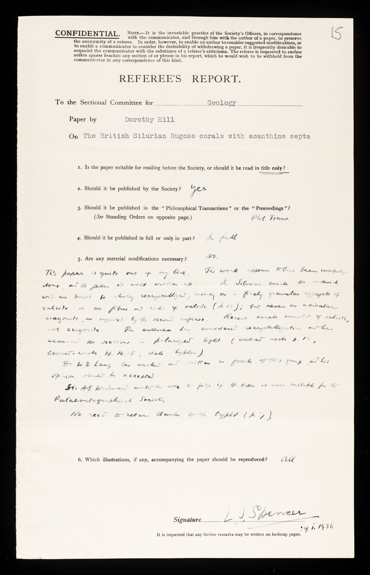 Referee's report by Leonard James Spencer, on a paper 'The British ...