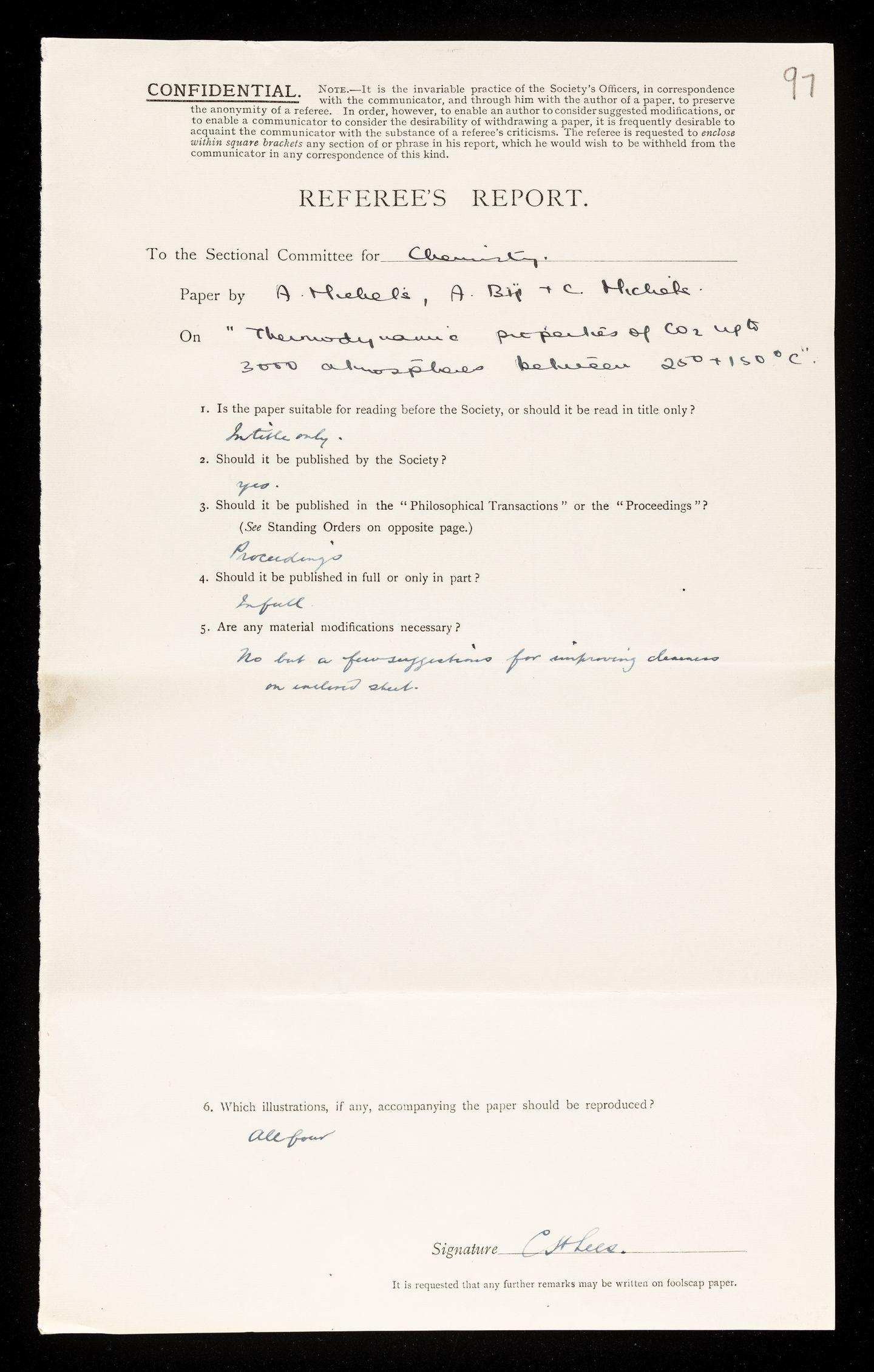 Second referee's report by Charles Herbert Lees, on a paper 'Thermodynamic properties of CO2 up ...