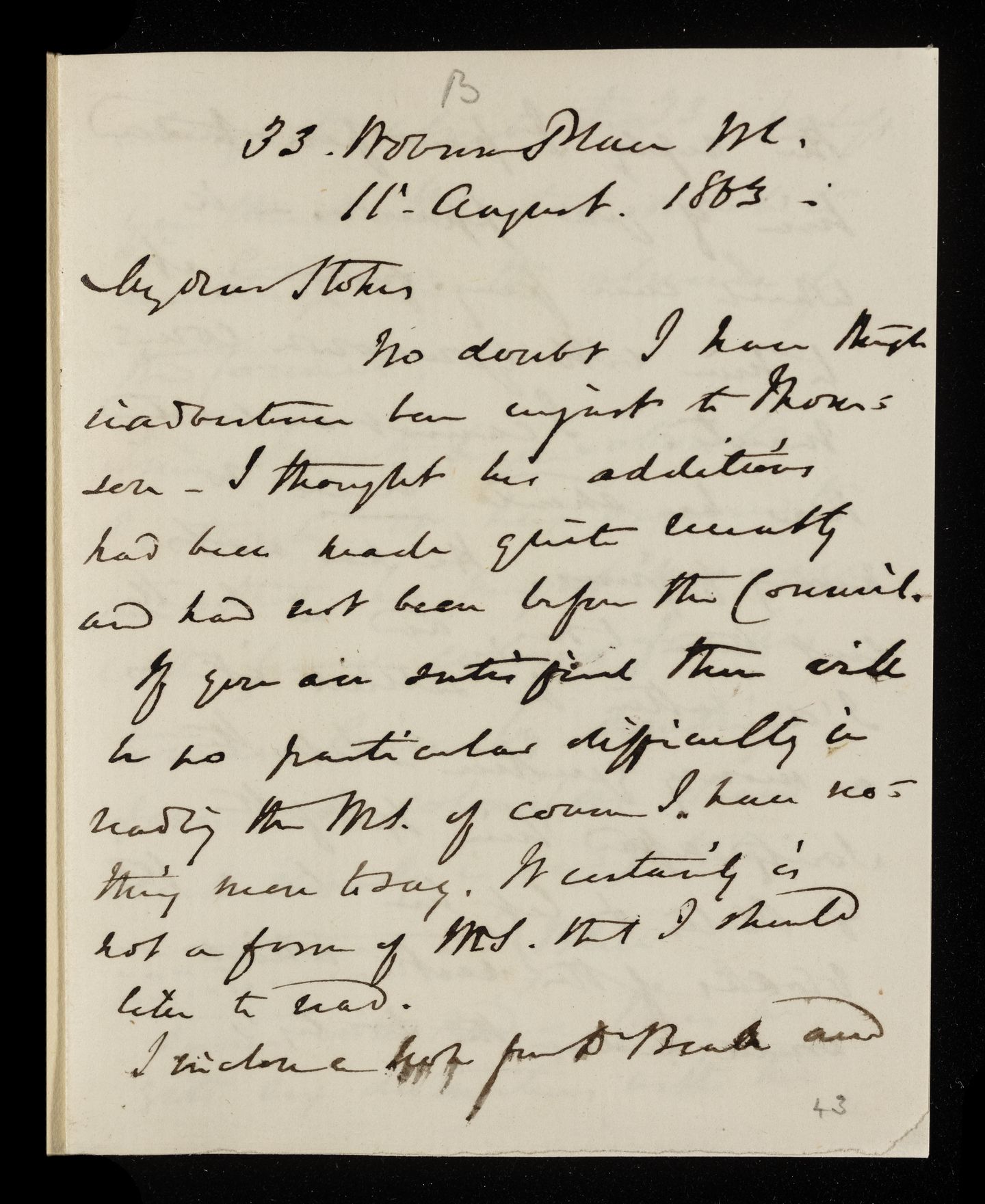 Second letter from William Sharpey, to George Gabriel Stokes, regarding ...