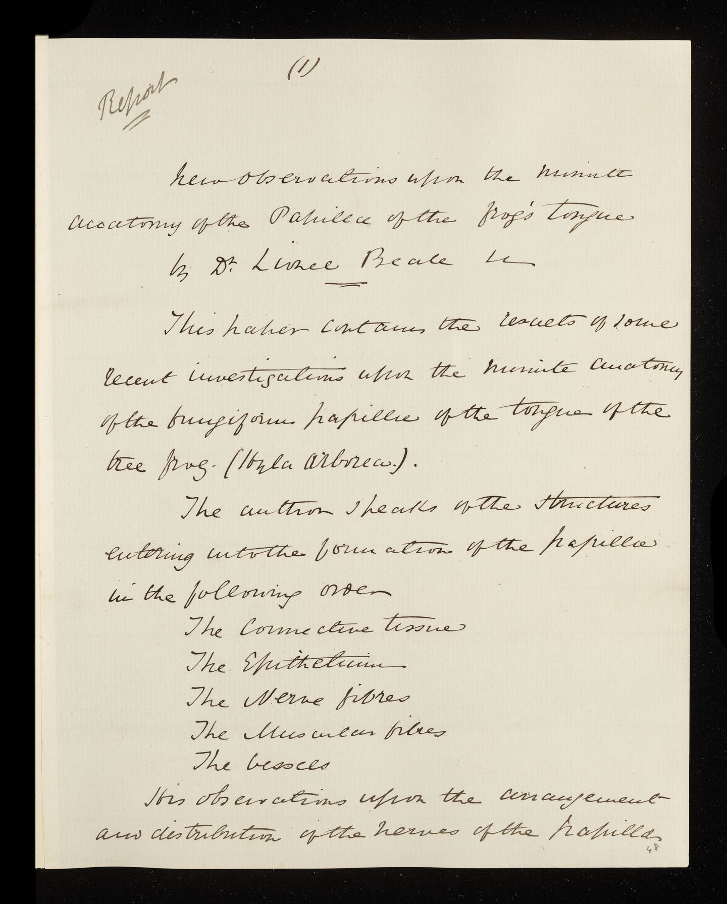 Referee's report by William Scovell Savory, on a paper 'New ...