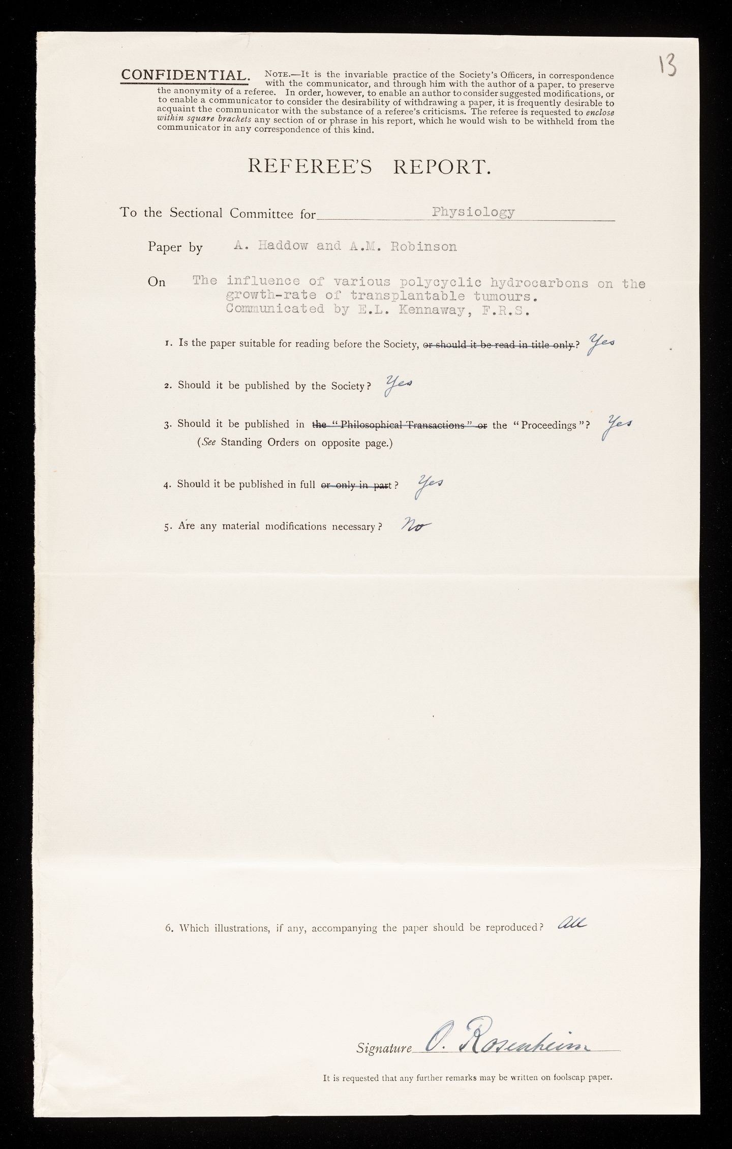 Referee's report by Otto Rosenheim, on a paper 'The influence of ...