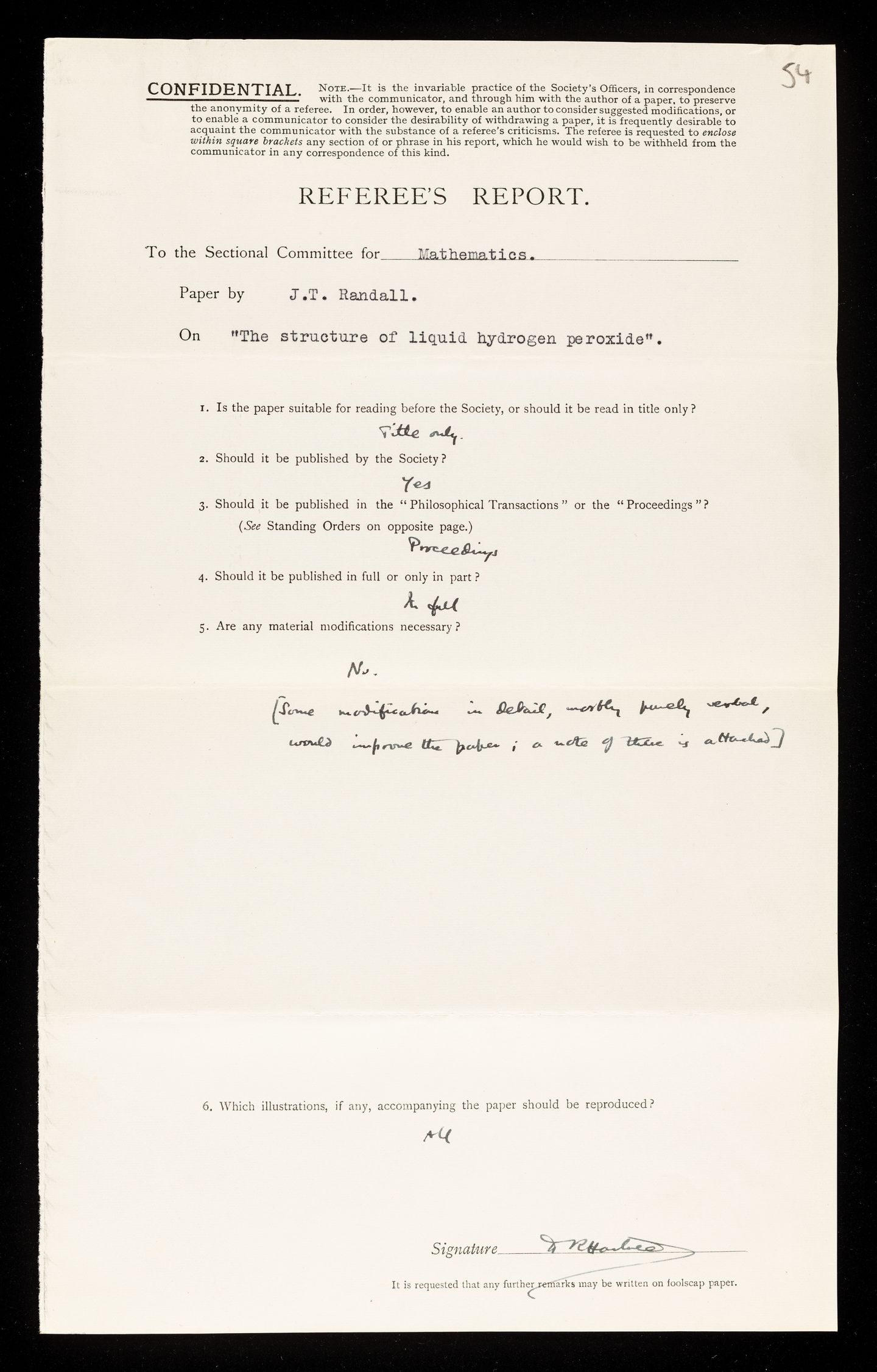 Referee's report by Douglas Rayner Hartree, on a paper 'The structure ...