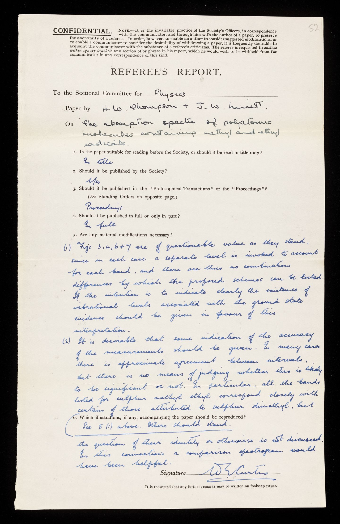 Referee's report by William Edward Curtis, on a paper 'The absorption spectra of polyatomic ...
