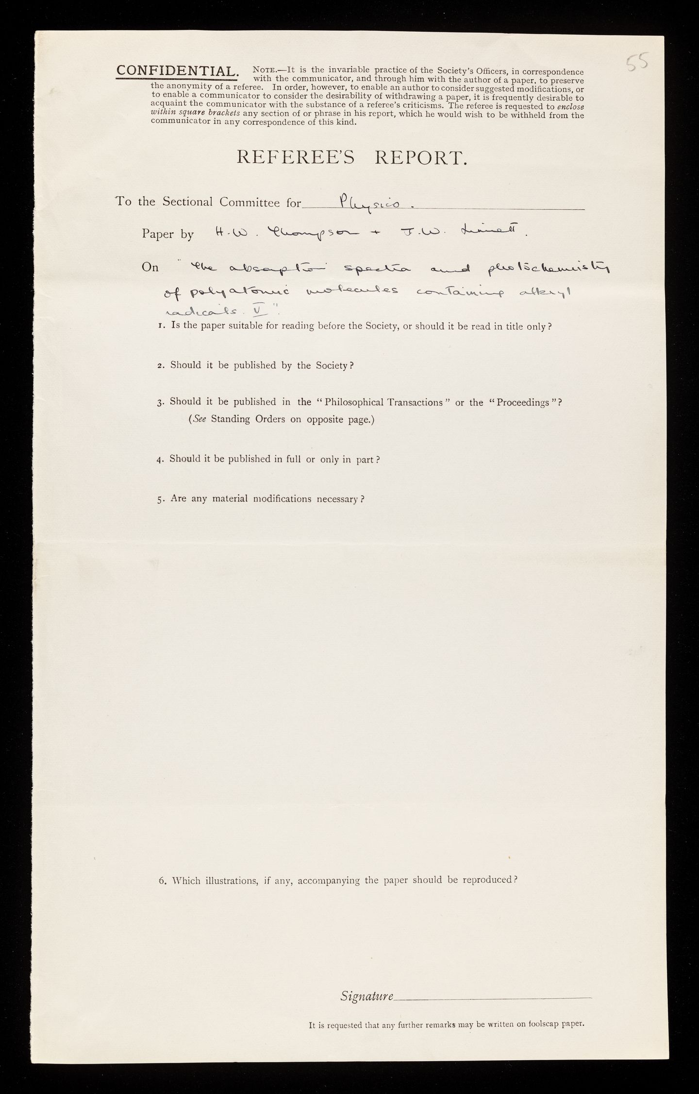 Reply to the referee by Harold Warris Thompson and John Wilfrid Linnett, on a paper 'The ...