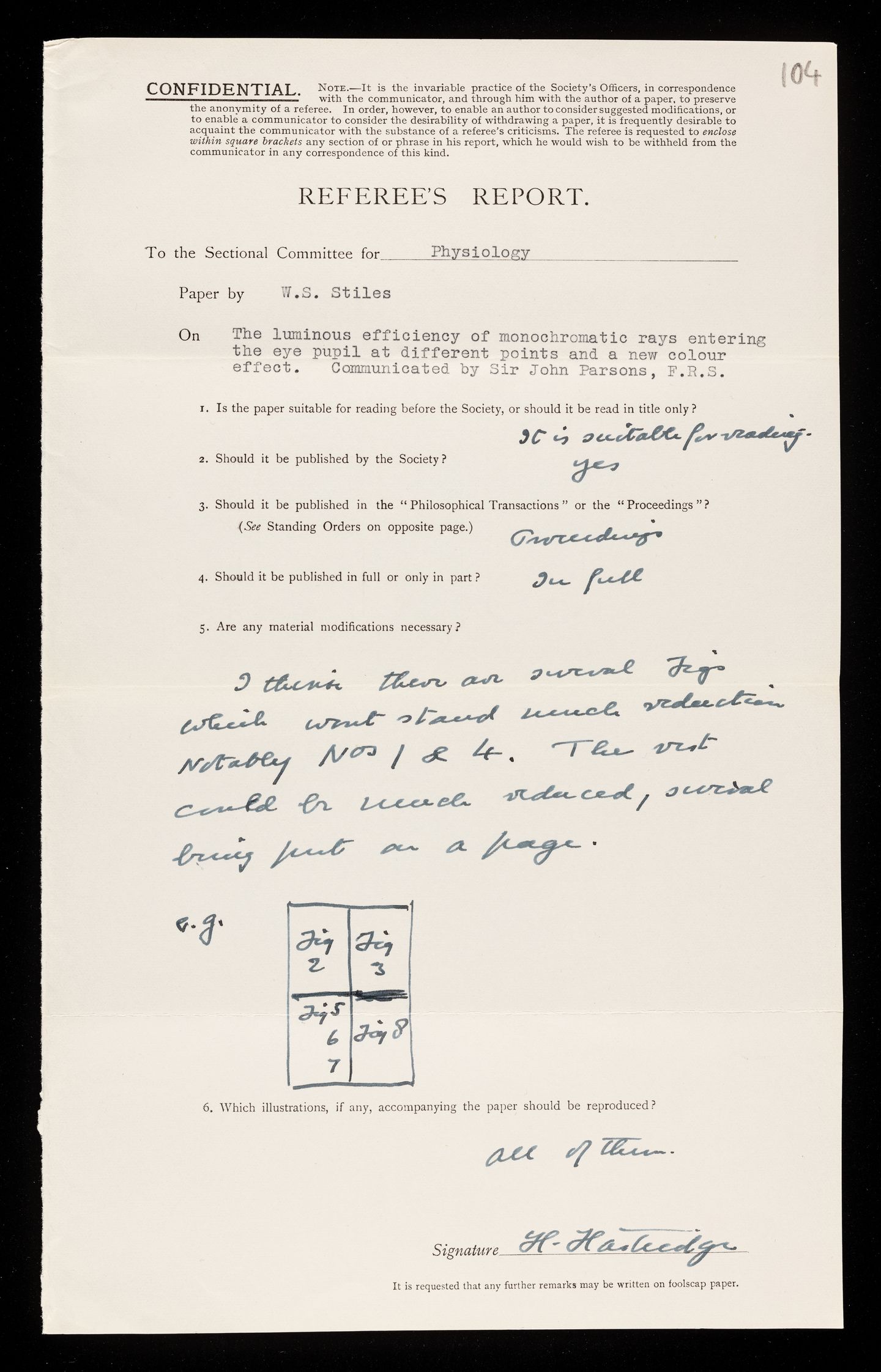 Referee's report by Hamilton Hartridge, on a paper 'The luminous ...
