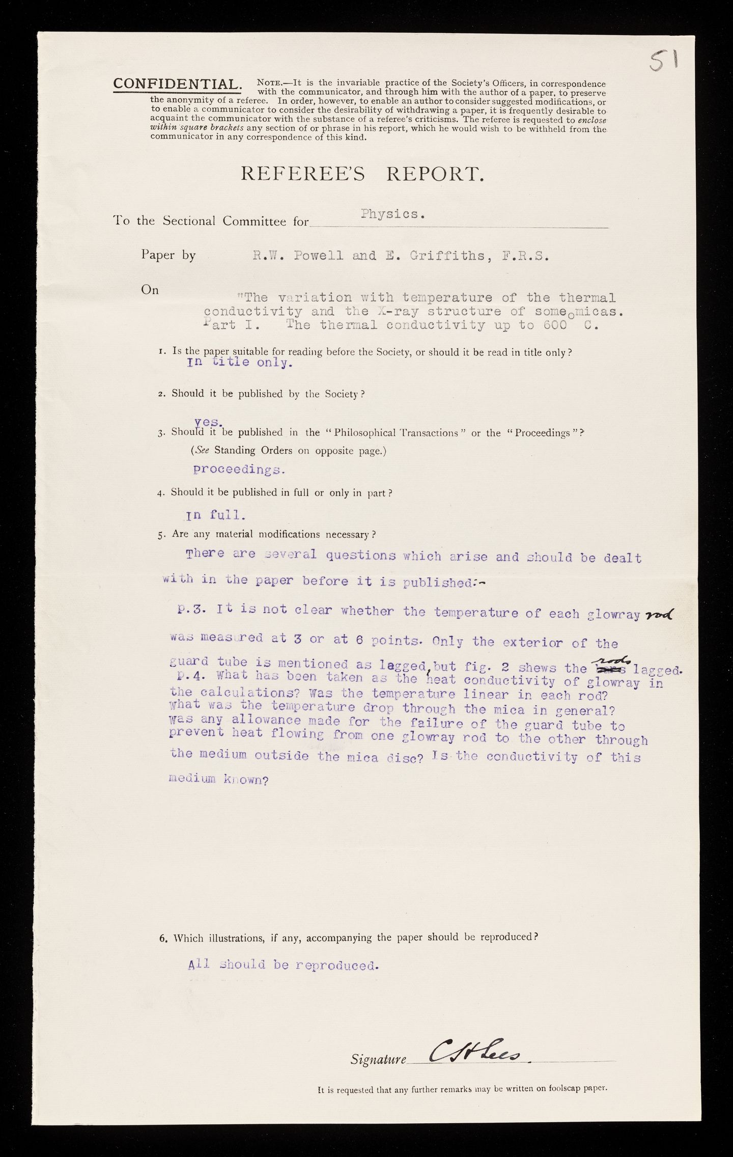 Referee's report by Charles Herbert Lees, on a paper 'The variation with temperature of the ...