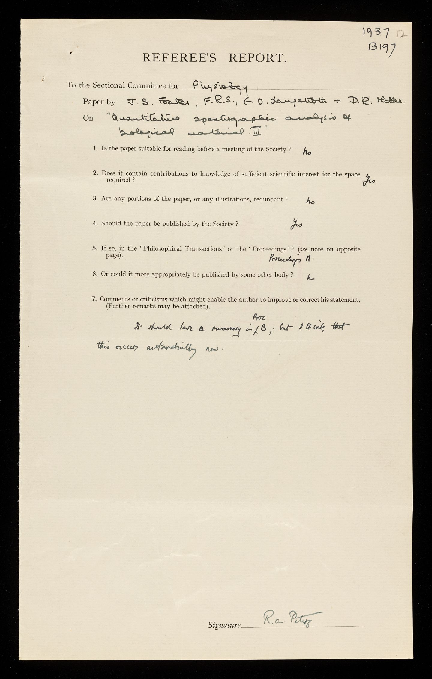 Referee's report by Rudolph Albert Peters, on a paper 'Quantitative ...