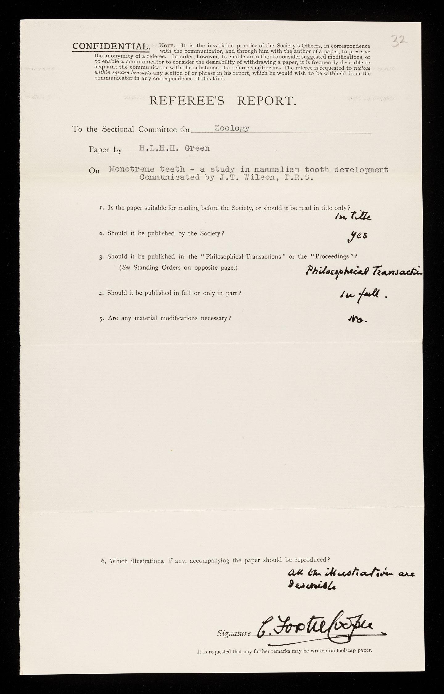 Referee's report by Clive Forster-Cooper, on a paper 'The development ...