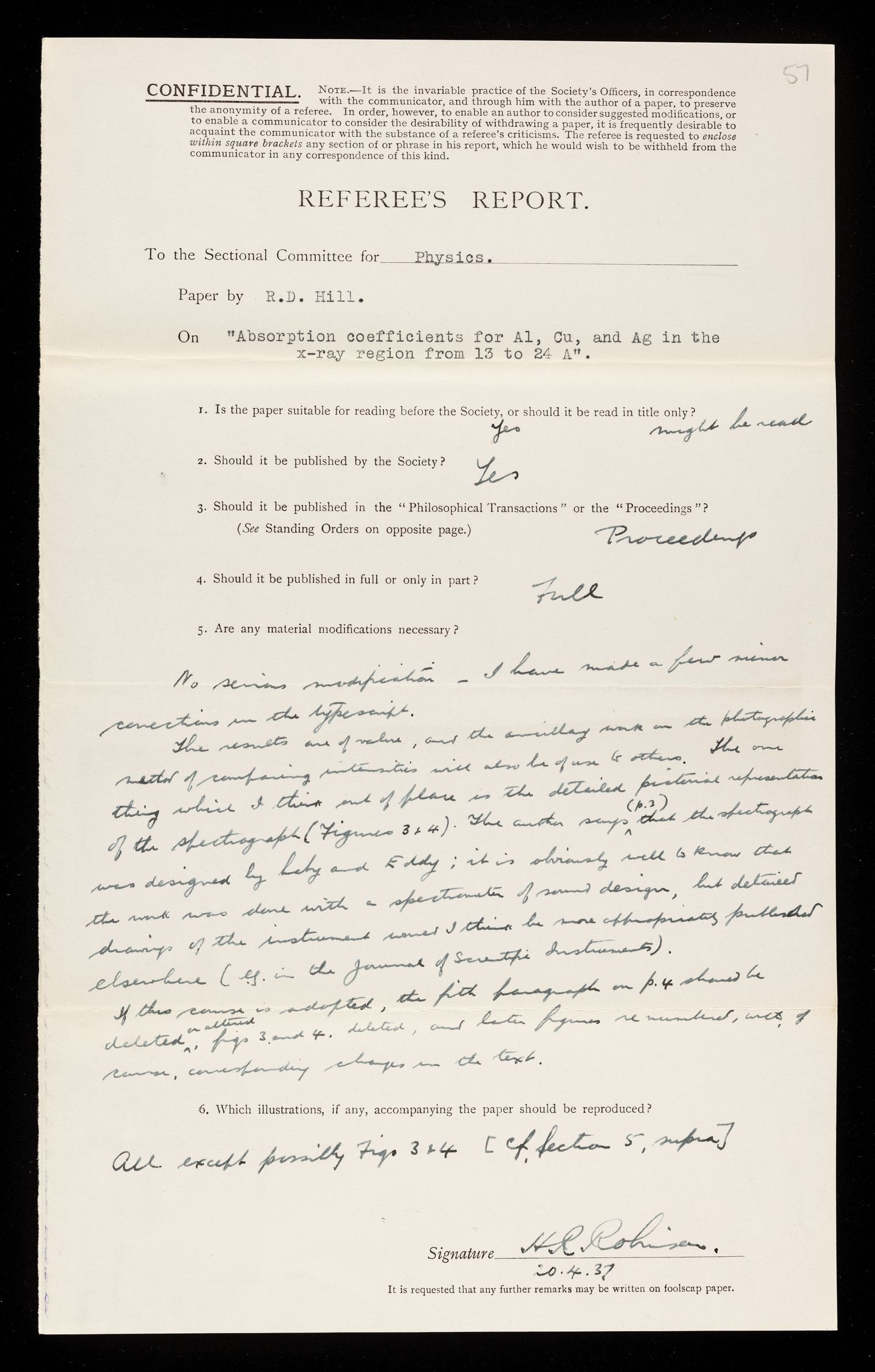 Referee's report by Harold Roper Robinson, on a paper 'Absorption ...
