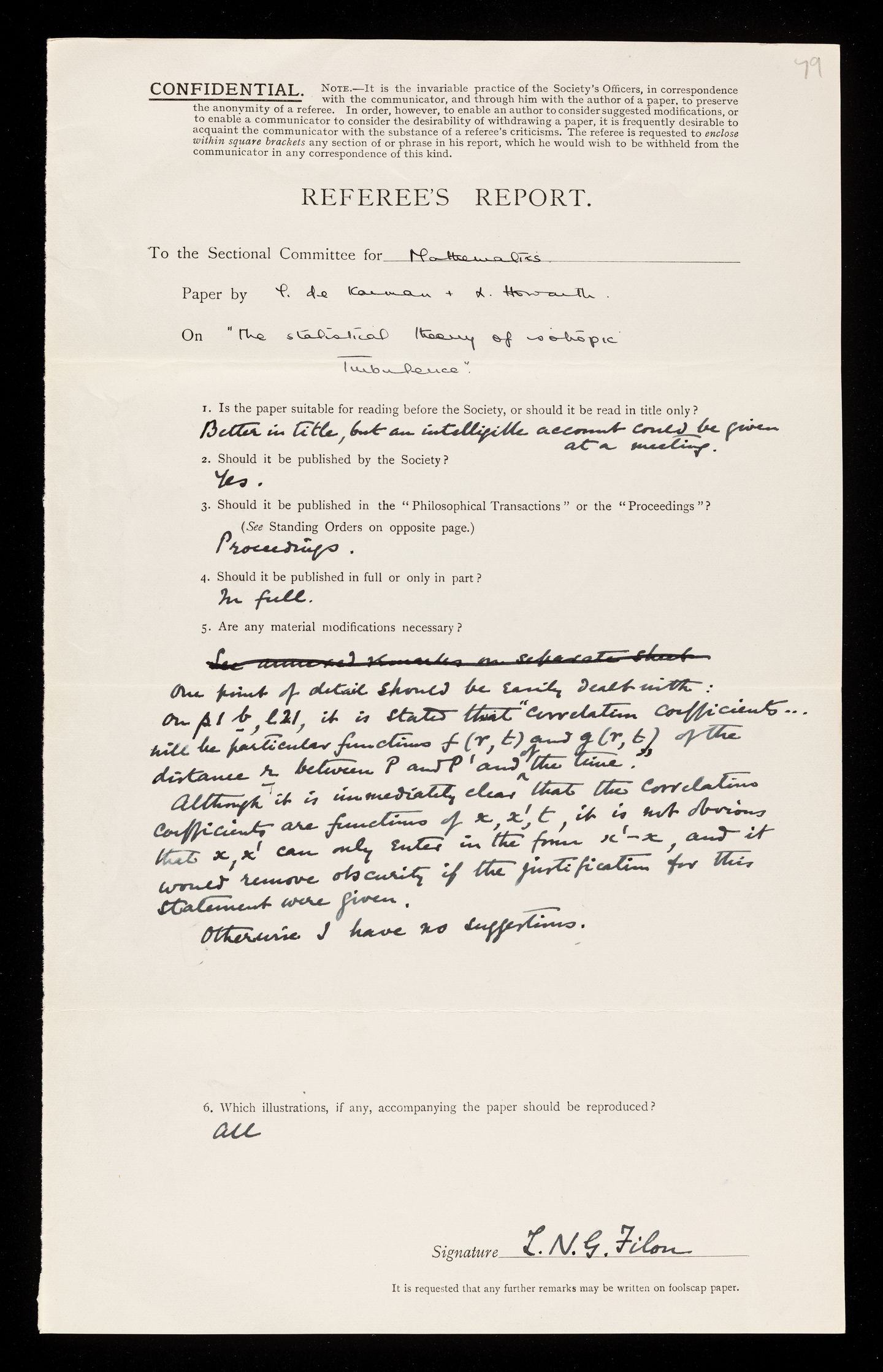 Referee's report by Louis Napoleon George Filon, on a paper 'On the ...