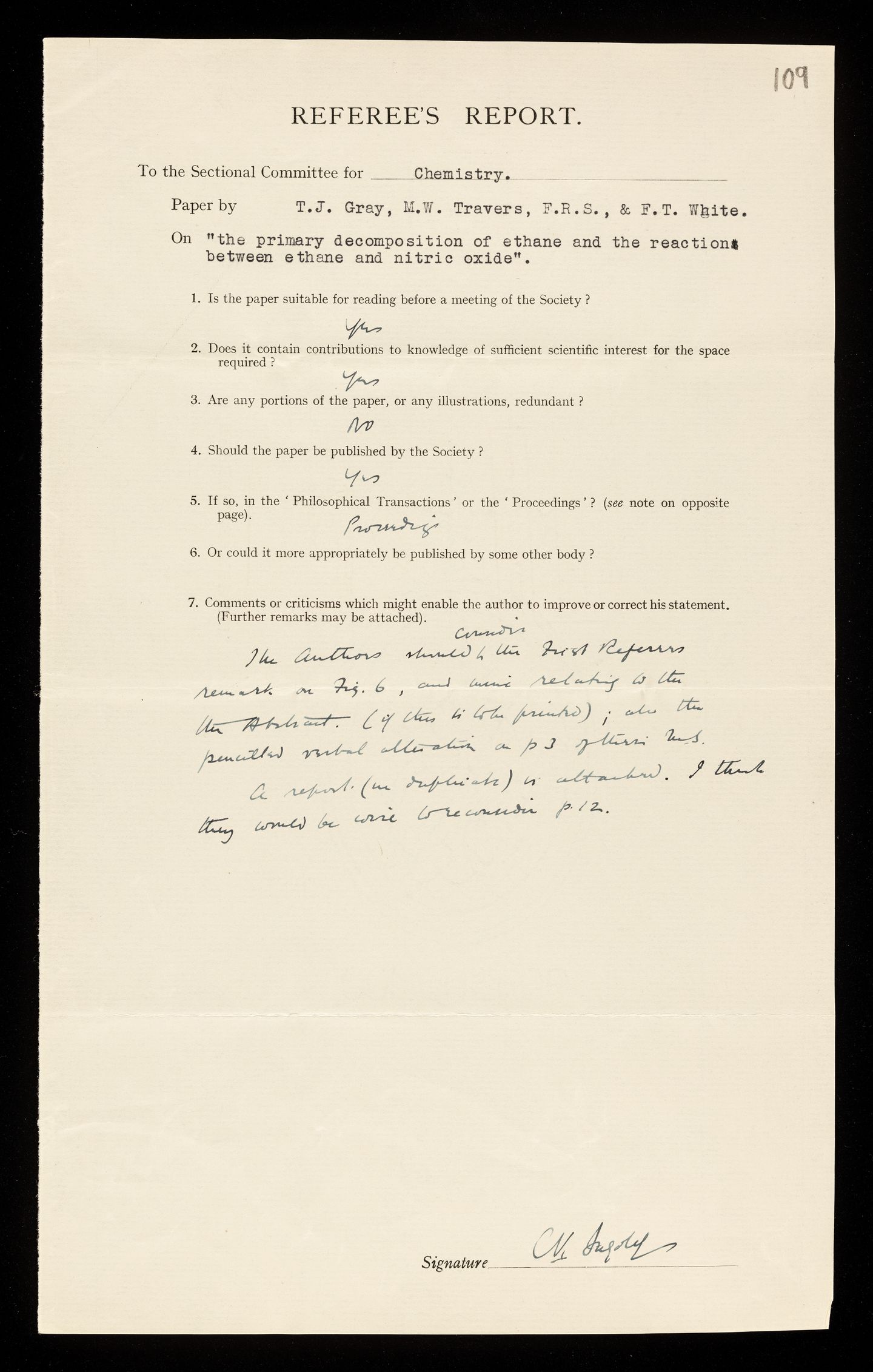 Referee's report by Christopher Kelk Ingold, on a paper 'The primary ...