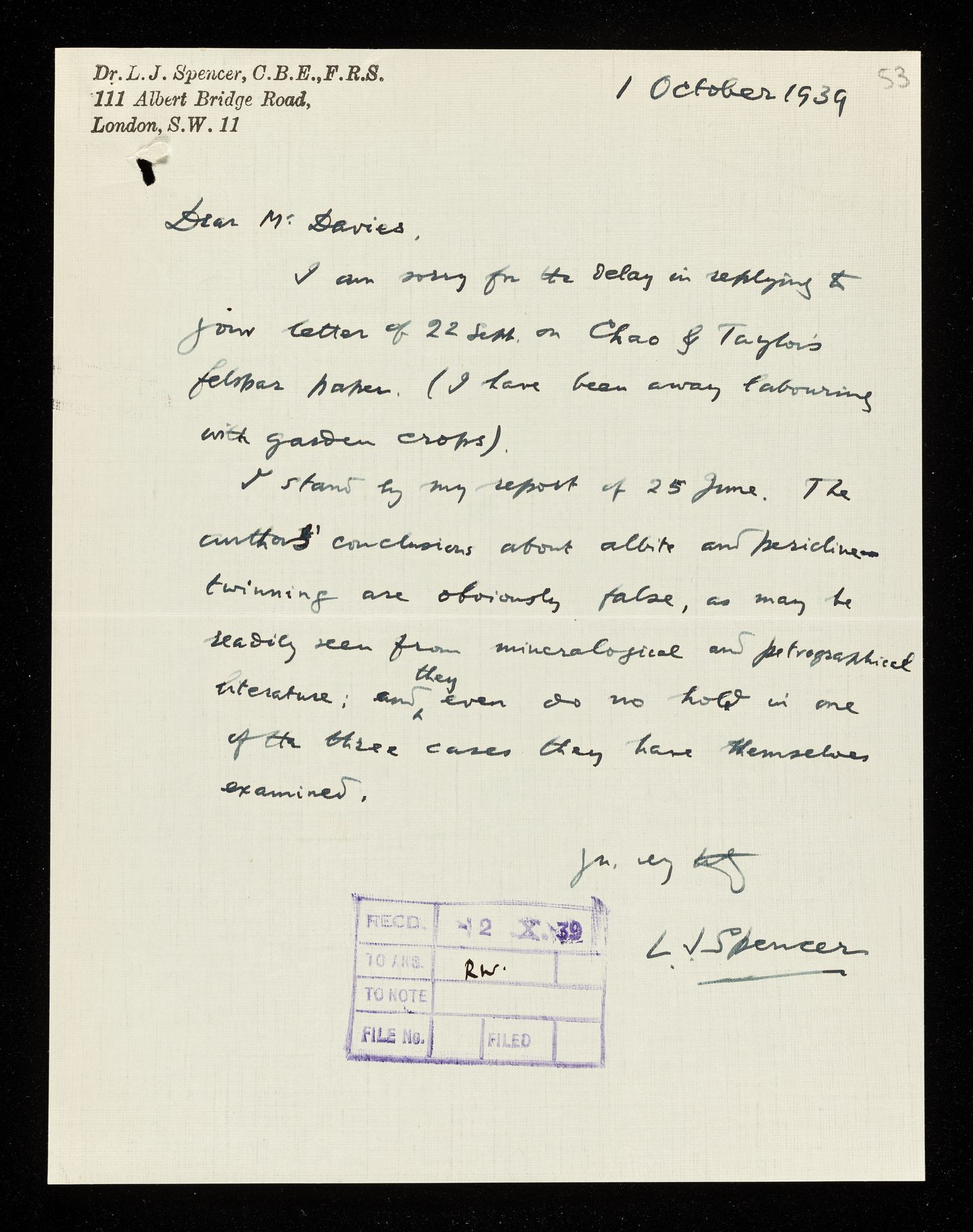 Second referee's report by Leonard James Spencer, on a paper 'The ...