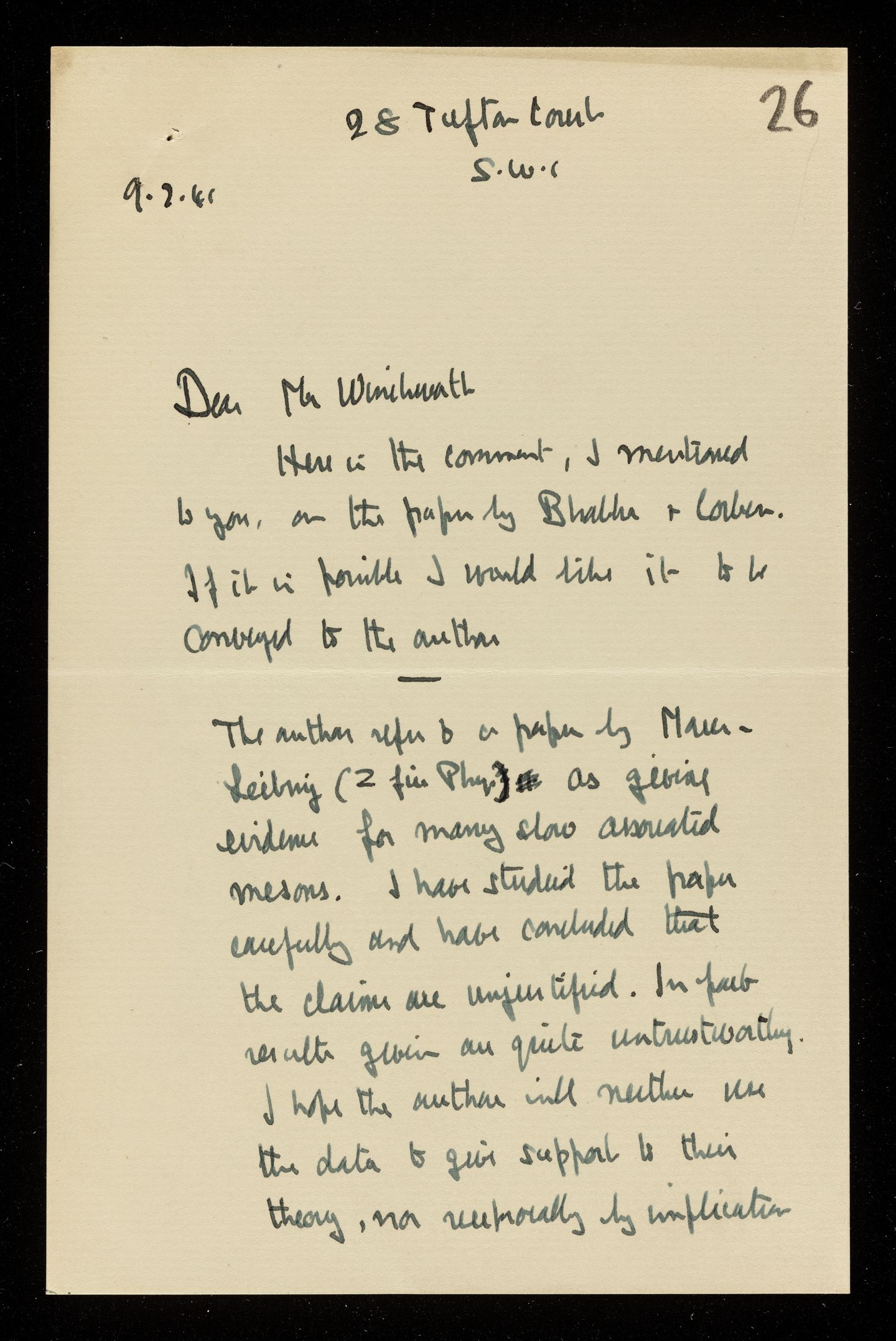 Letter from Patrick Maynard Stuart Blackett, on a paper 'General ...