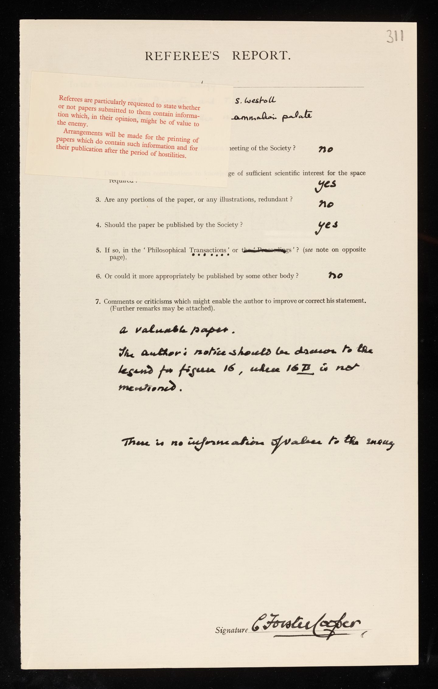 Referee's report by Clive Forster Cooper, on a paper 'On the evolution ...