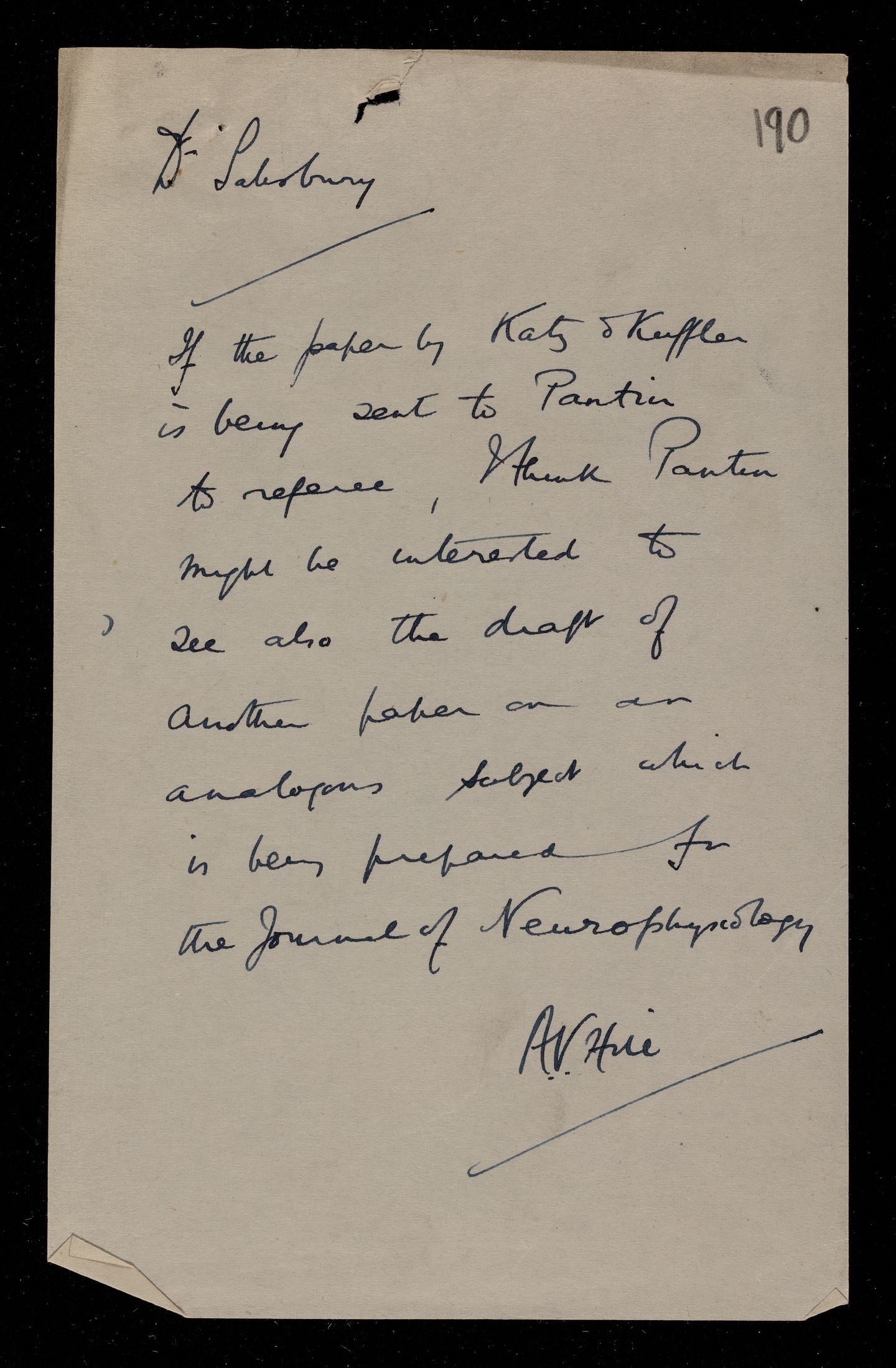 Letter from J D Griffith Davies, Assistant Secretary of the Royal ...