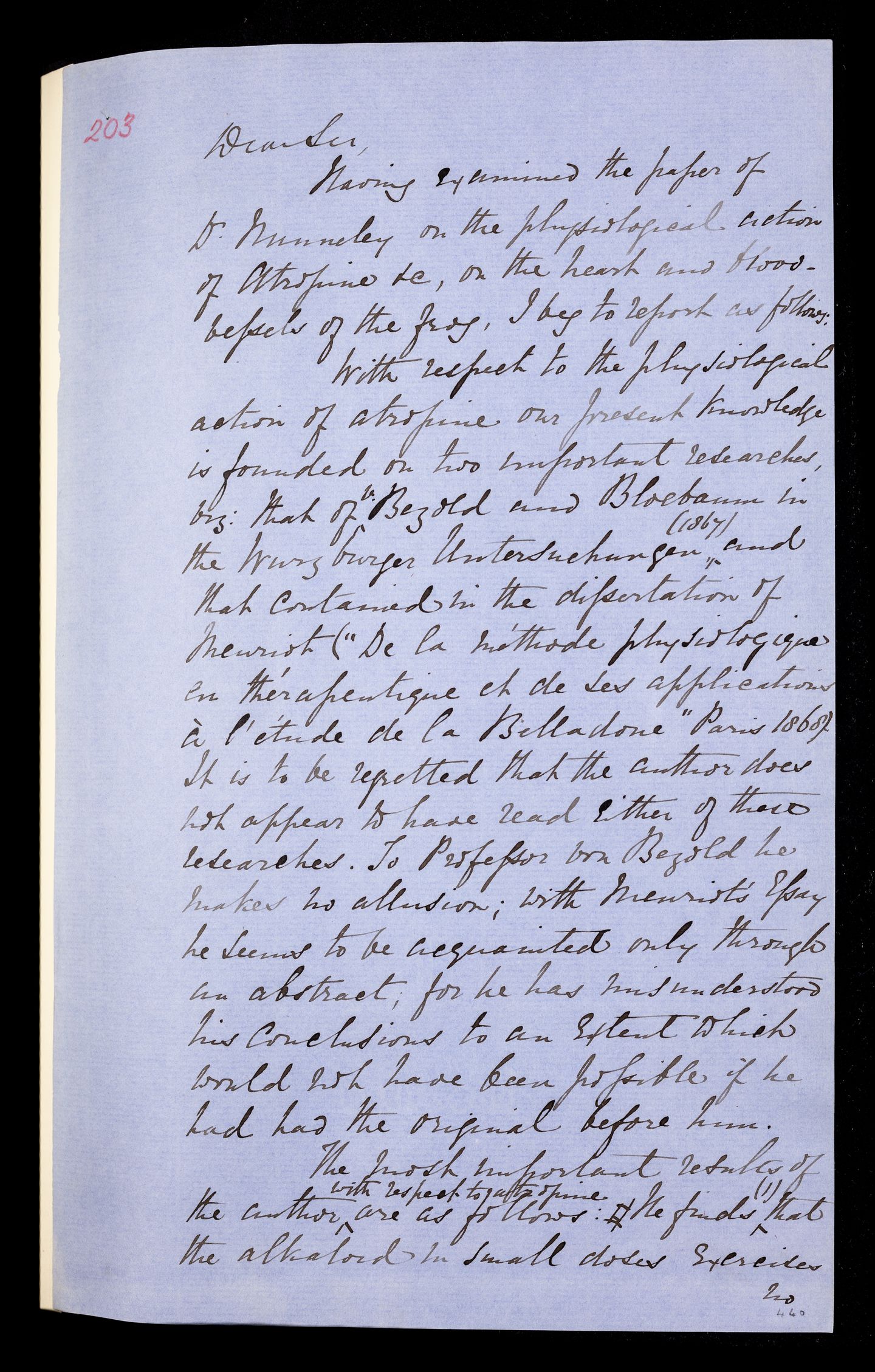 Referee's report by John Scott Burdon-Sanderson, on a paper 'The ...