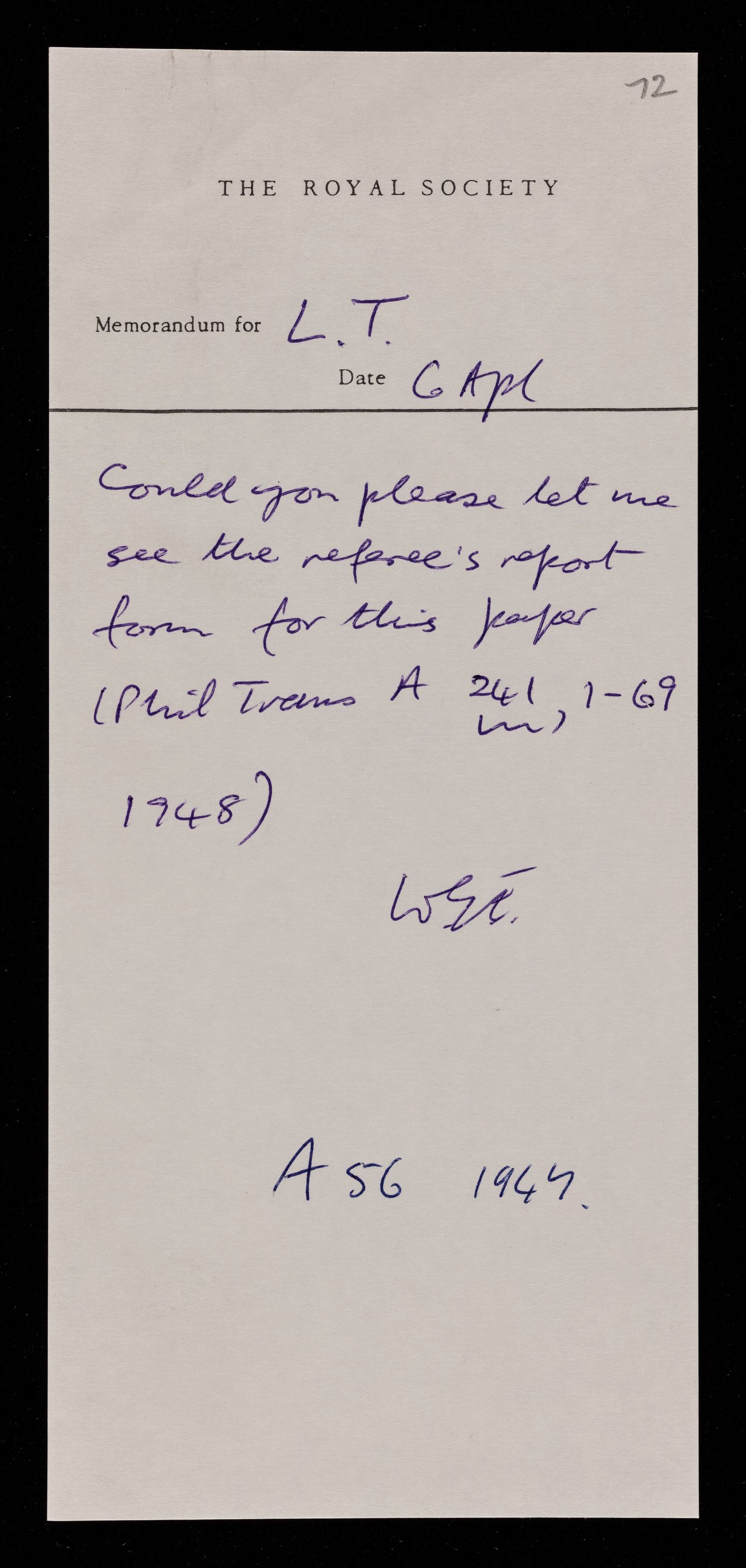 Memorandum from [W G E], on a paper 'The laminar boundary layer in ...