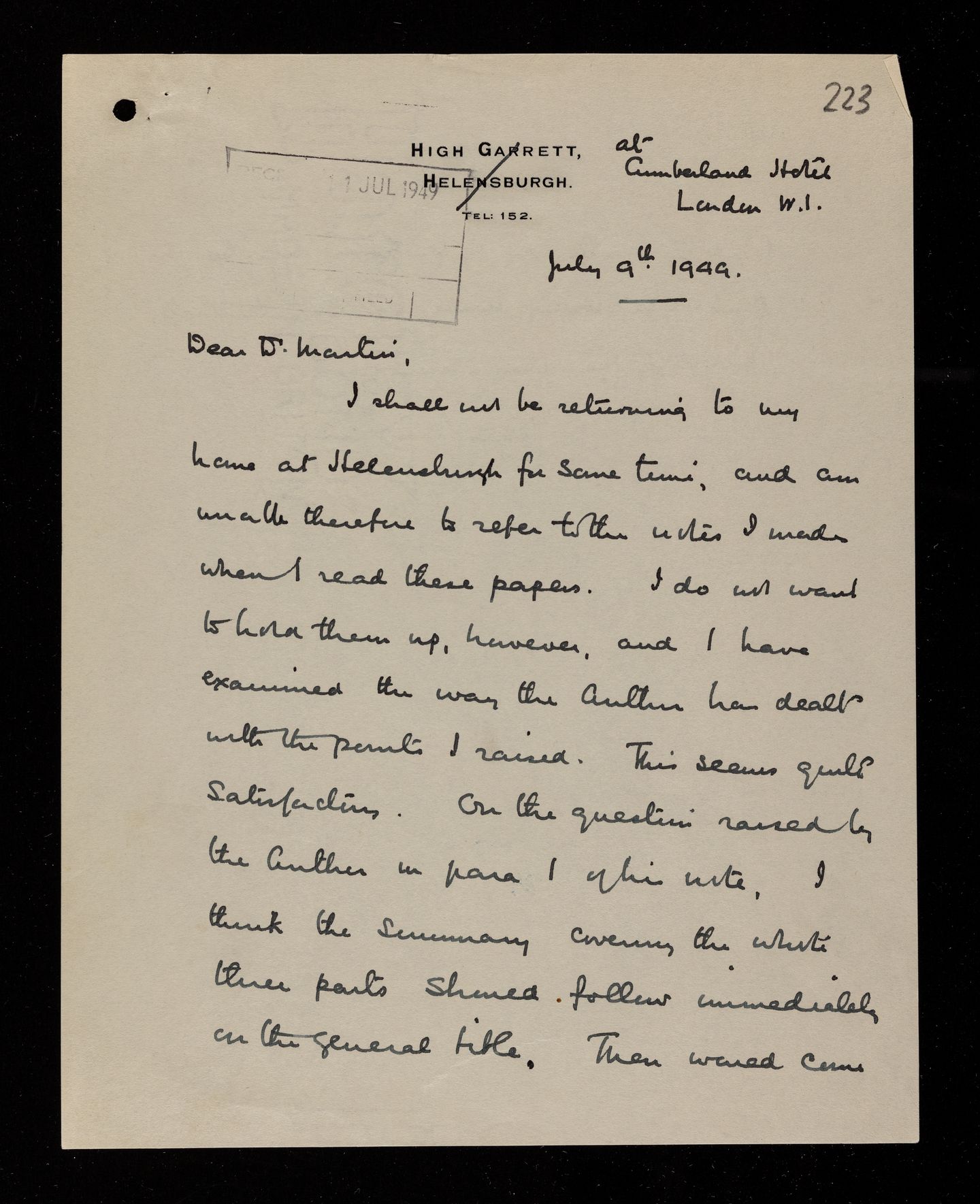 Letter from Gilbert Cook, on a paper 'The lateral instability of ...