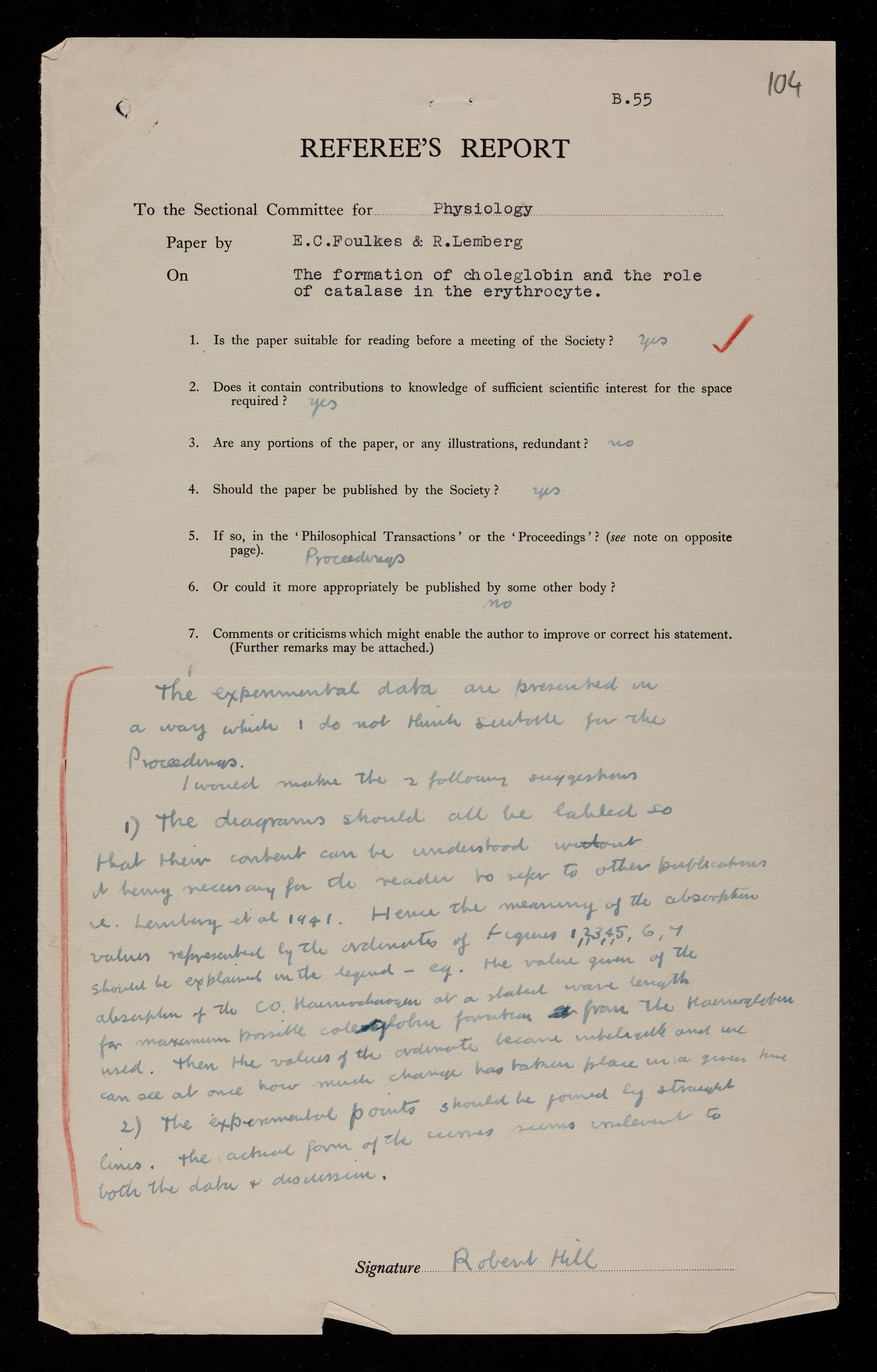 Referee's report by Robert Hill, on a paper 'The formation of ...