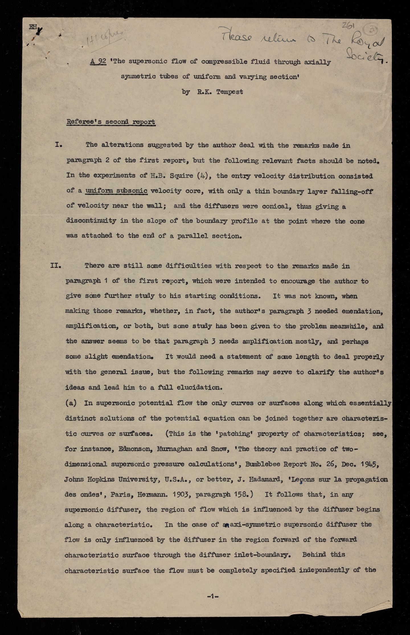 Report by [unknown referee], on a paper 'The supersonic flow of ...