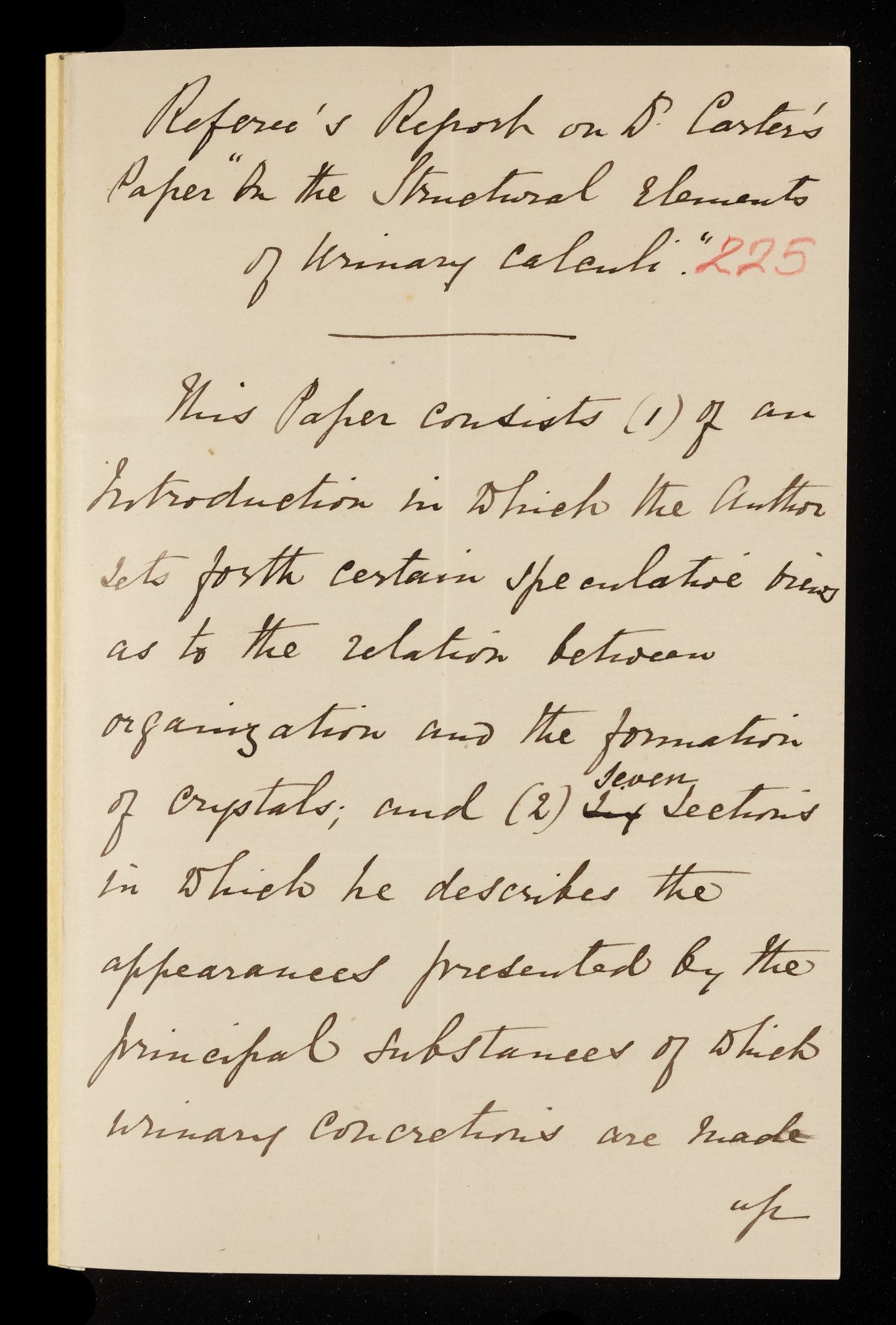 Referee's report by John Scott Burdon-Sanderson, on a paper 'Structural ...