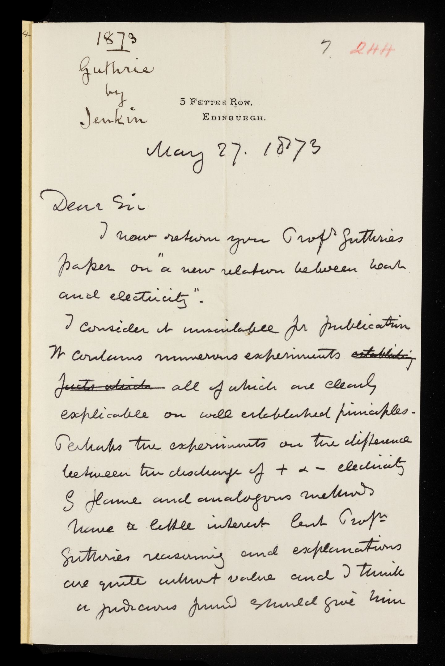 Referee's report by Henry Charles Fleeming Jenkin, on a paper 'On a new ...