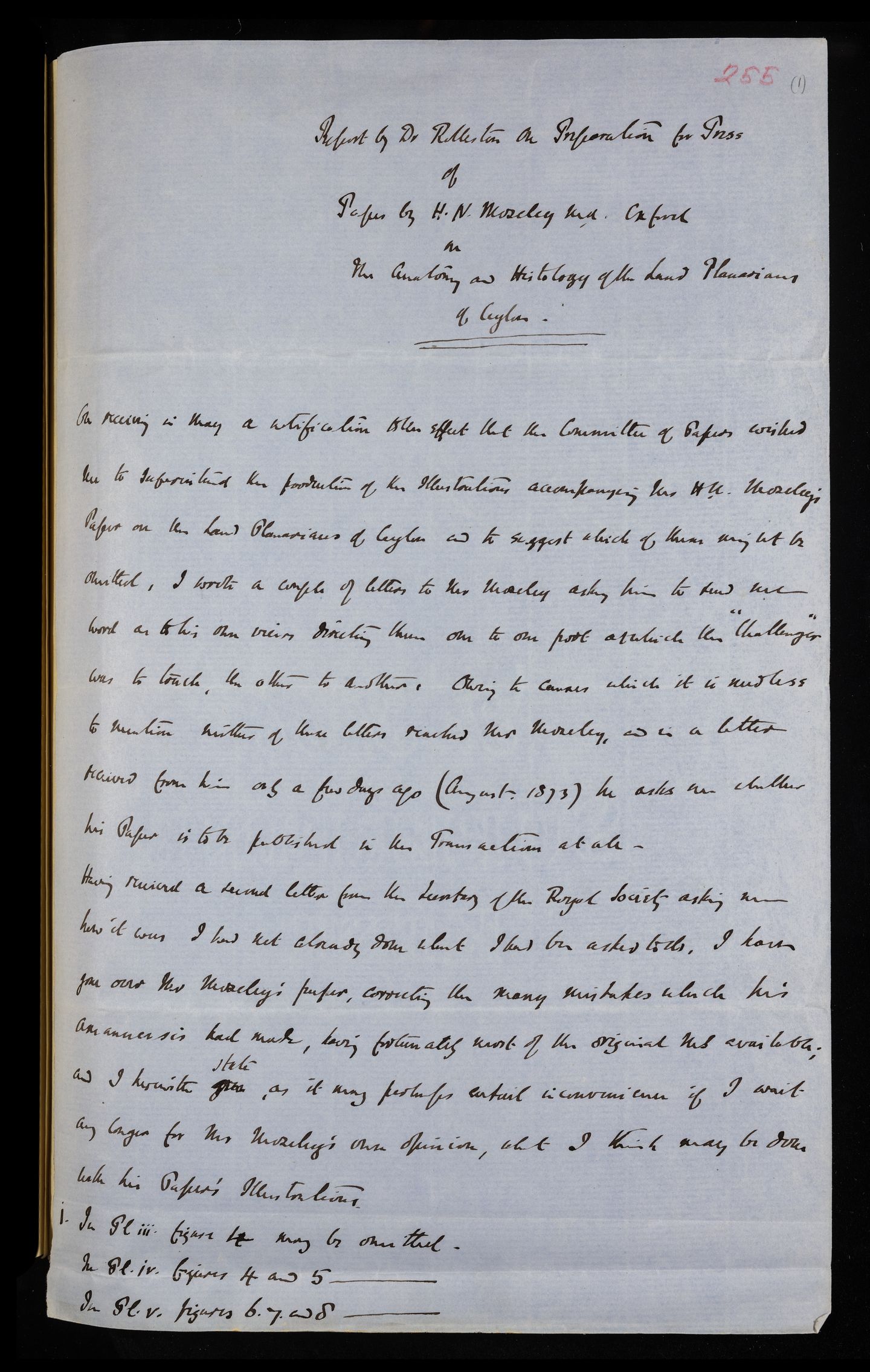 Referee's report by George Rolleston, on a paper 'On the anatomy and ...