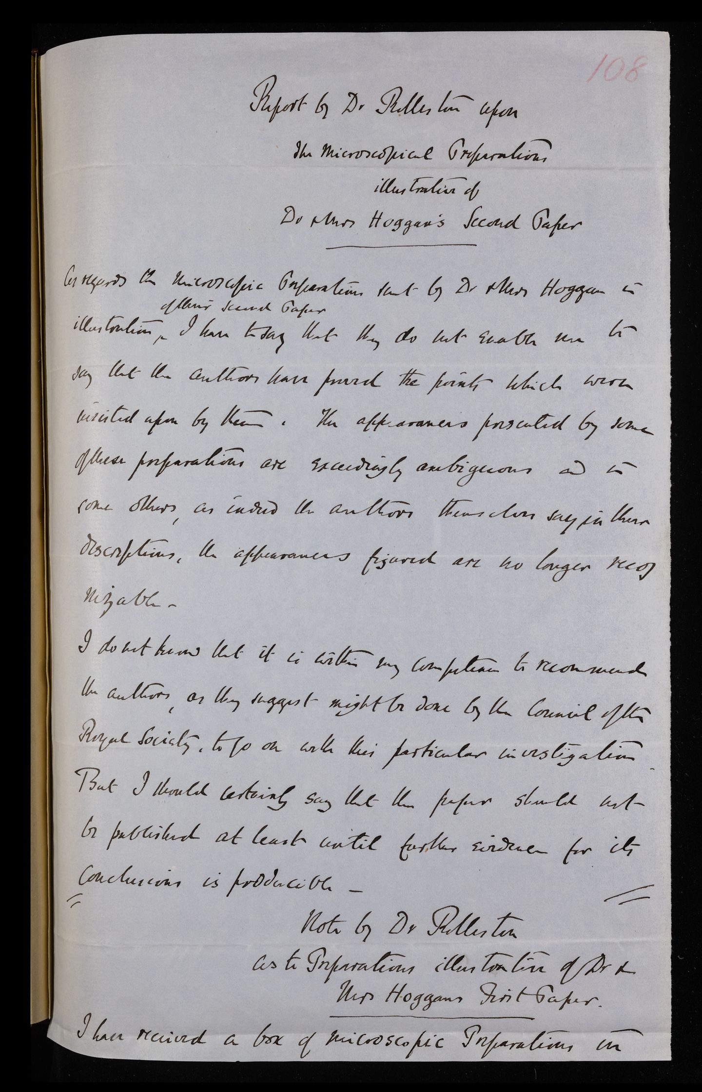 Referee's report by George Rolleston, on a paper 'On the minute ...