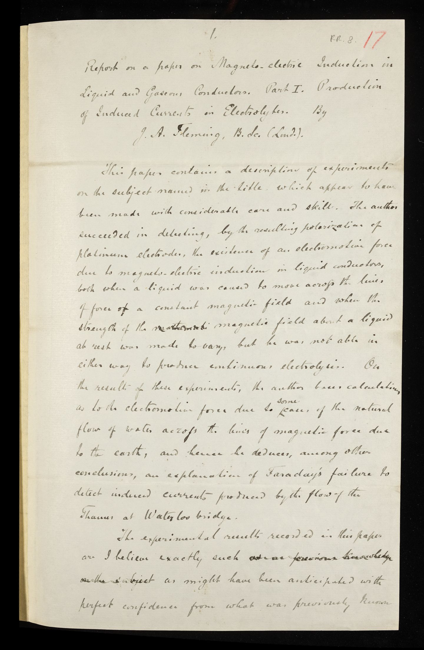 Referee's report by George Carey Foster, on a paper 'On magneto ...