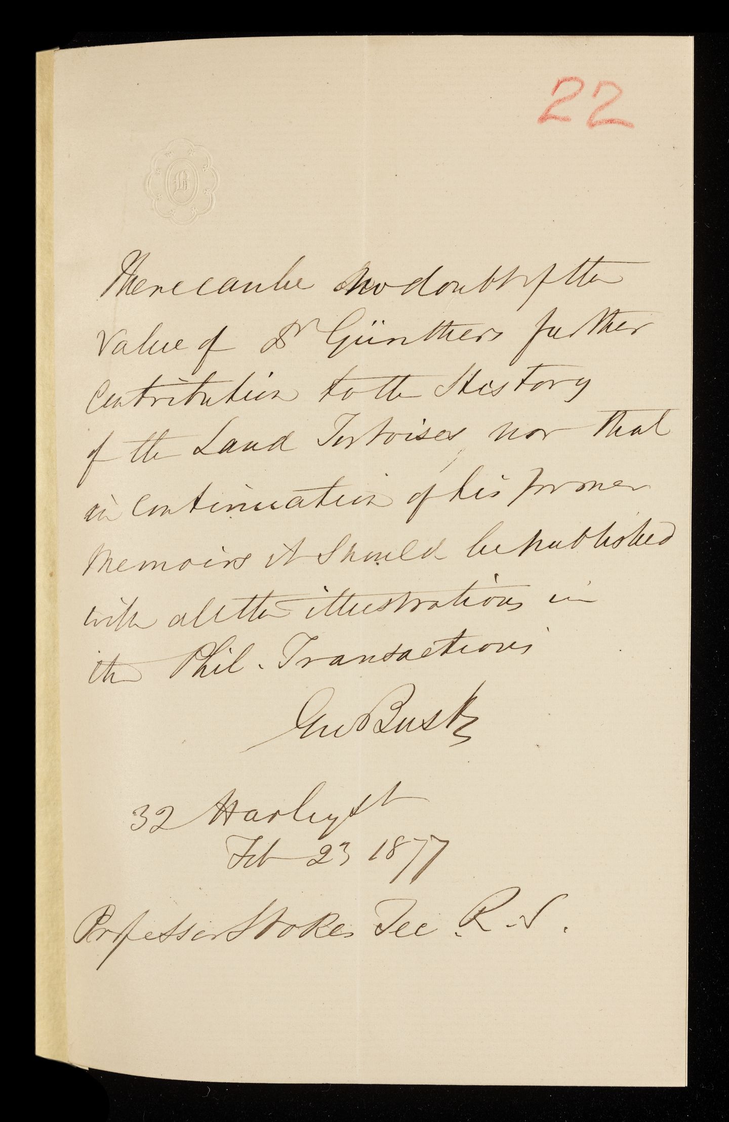 Referee's report by George Busk, on a paper 'Description of the living ...