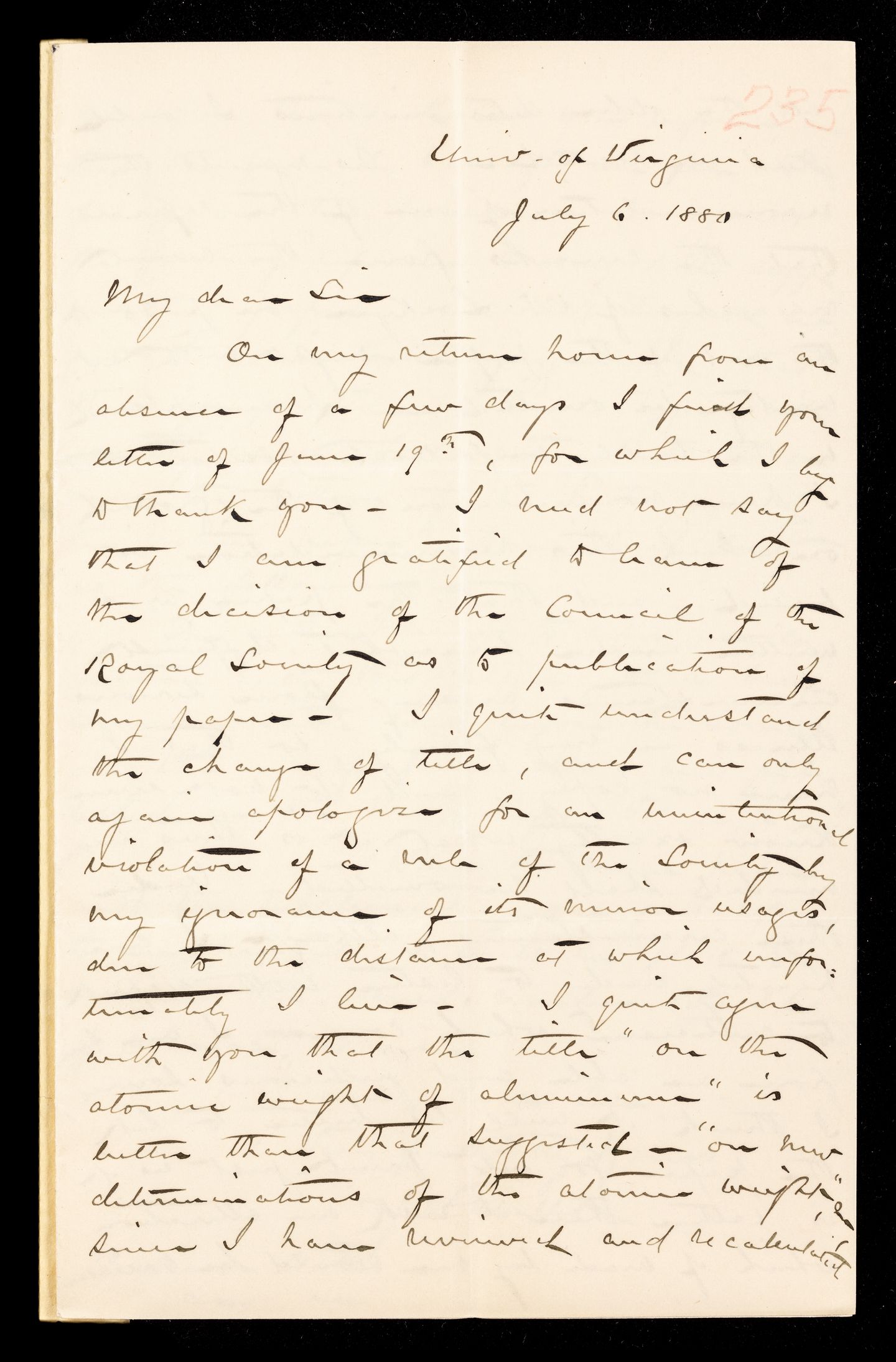 Letter from John William Mallet, to George Gabriel Stokes, regarding a ...