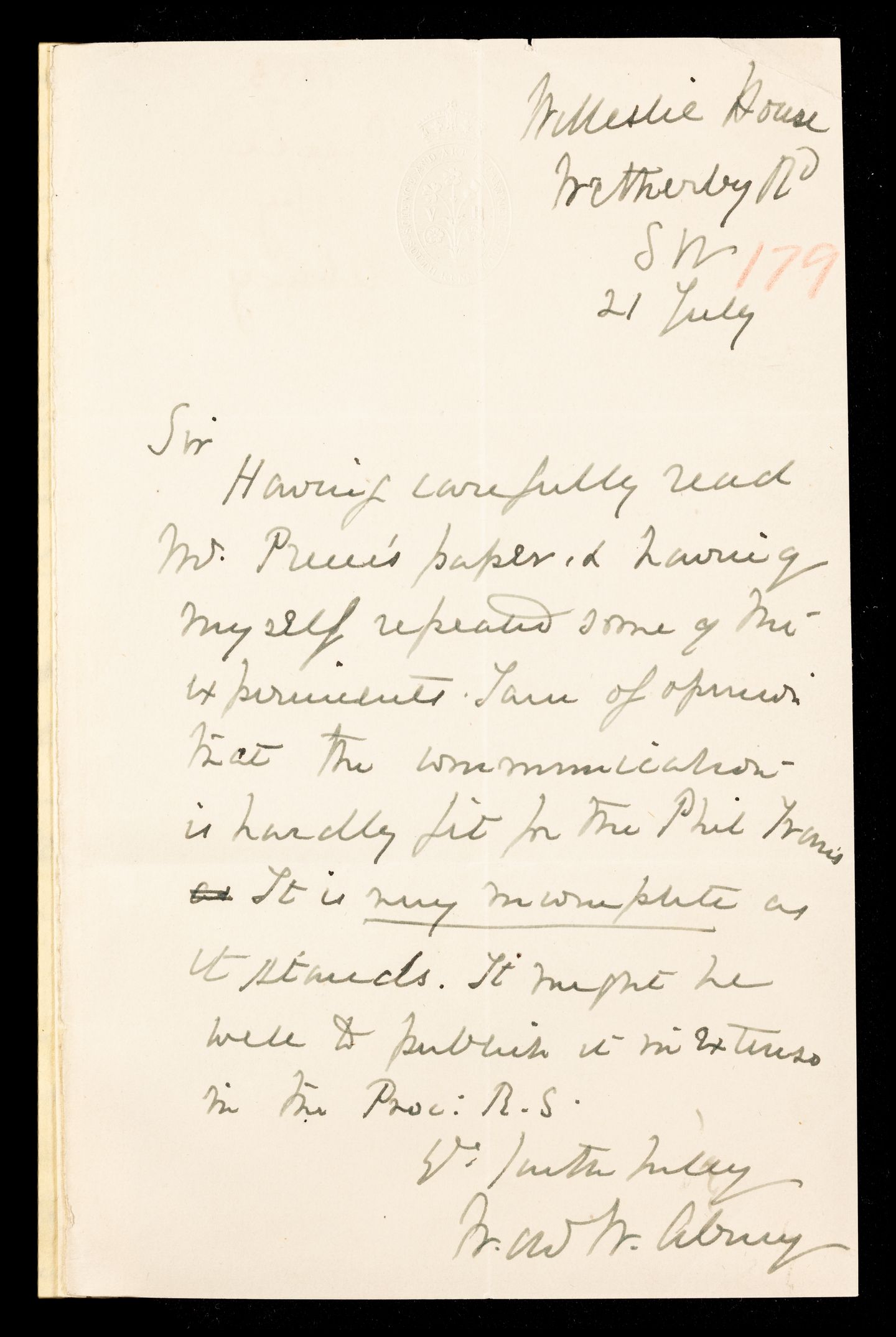 Referee's report by William de Wiveleslie Abney, on a paper 'On a new ...