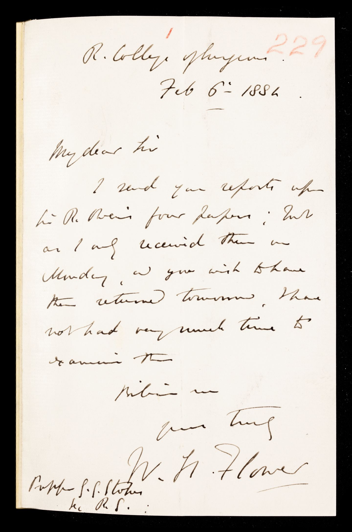 Letter from William Henry Flower, on four papers 'Description of teeth ...