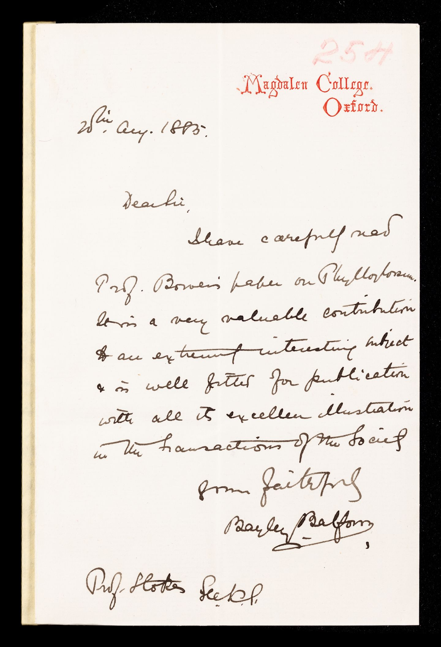 Referee's report by Isaac Bayley Balfour, on a paper 'On the ...