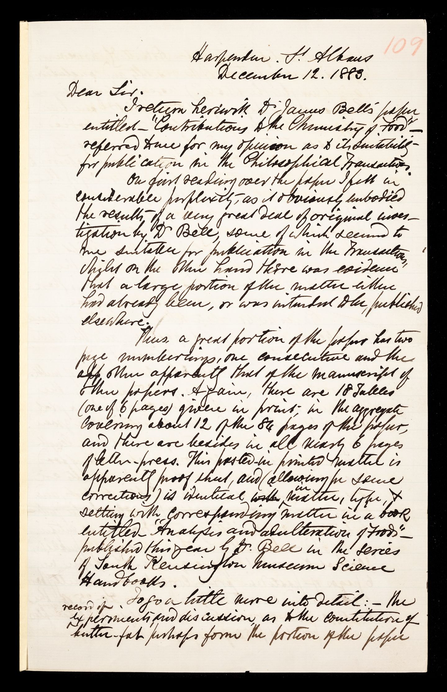 Referee's report by Joseph Henry Gilbert, on a paper 'Contributions to ...