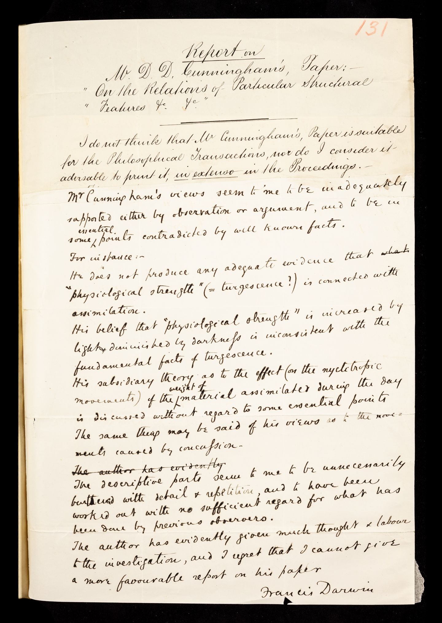 Referee's report by Francis Darwin, on a paper 'On the relations of ...