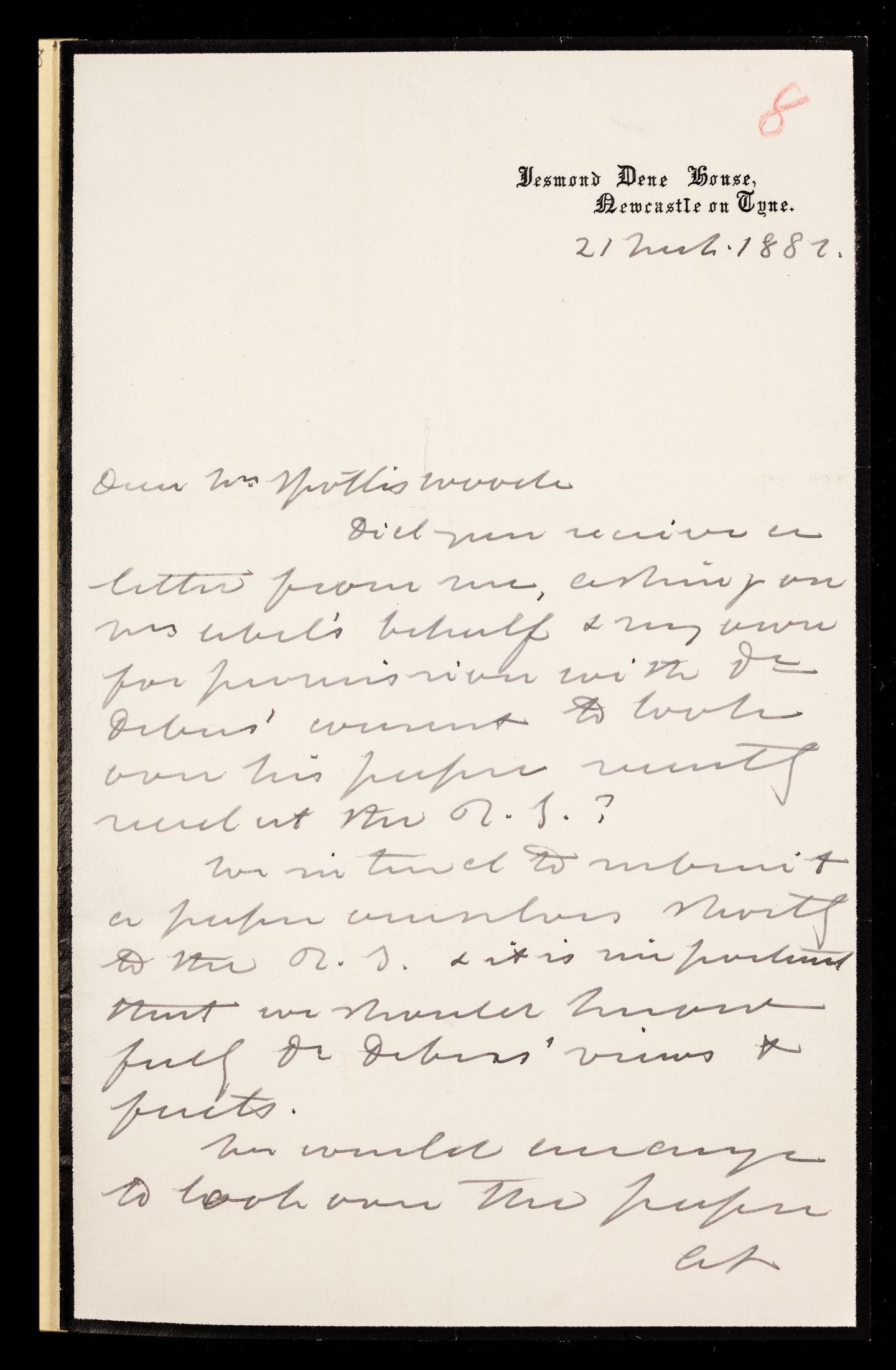 Letter from Andrew Noble, on a paper 'Chemical theory of gunpowder' by ...