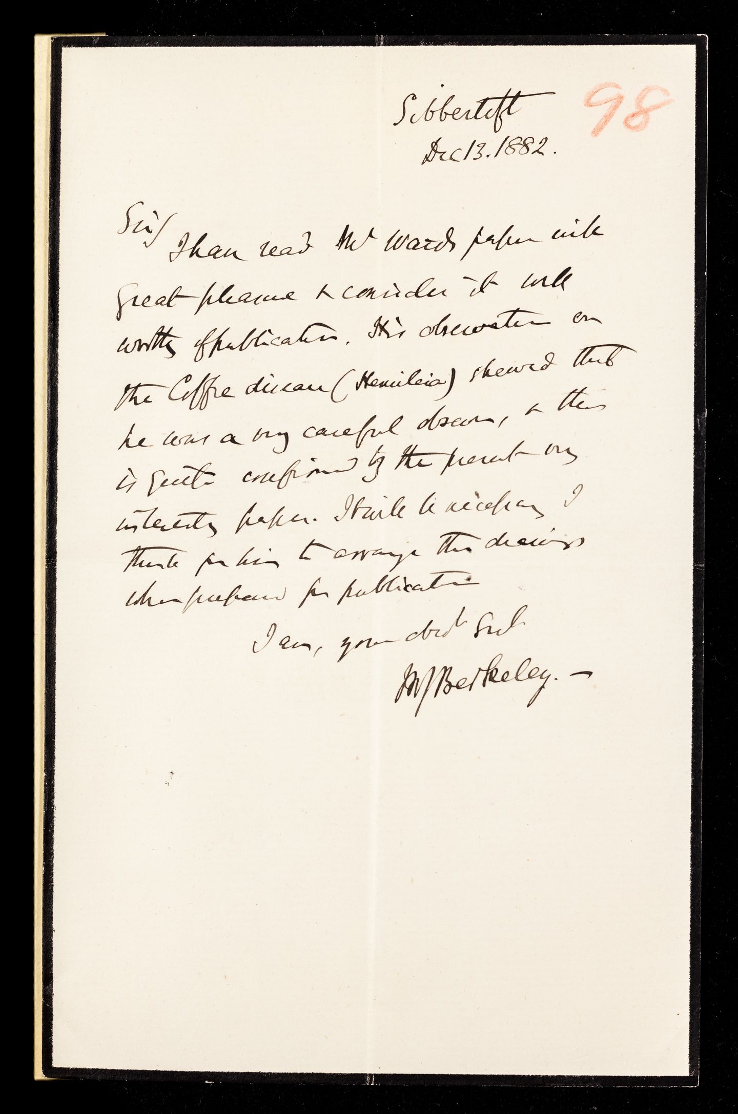 Referee's report by Miles Joseph Berkeley, on a paper 'On the ...