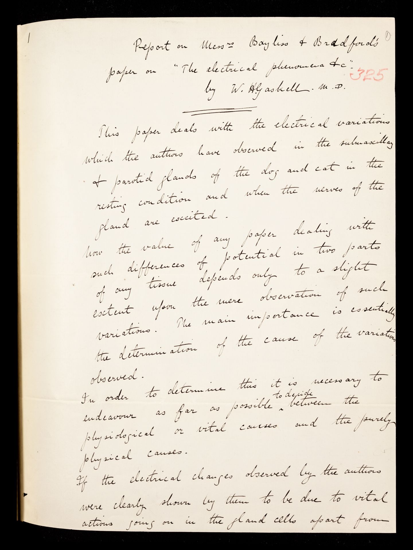 Referee's report by Walter Holbrook Gaskell, on a paper 'The electrical ...