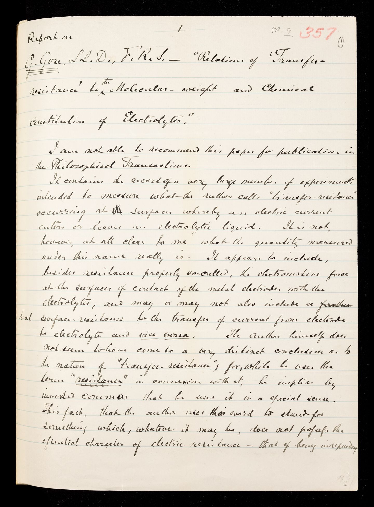 Referee's report by George Carey Foster, on a paper 'Relation of ...