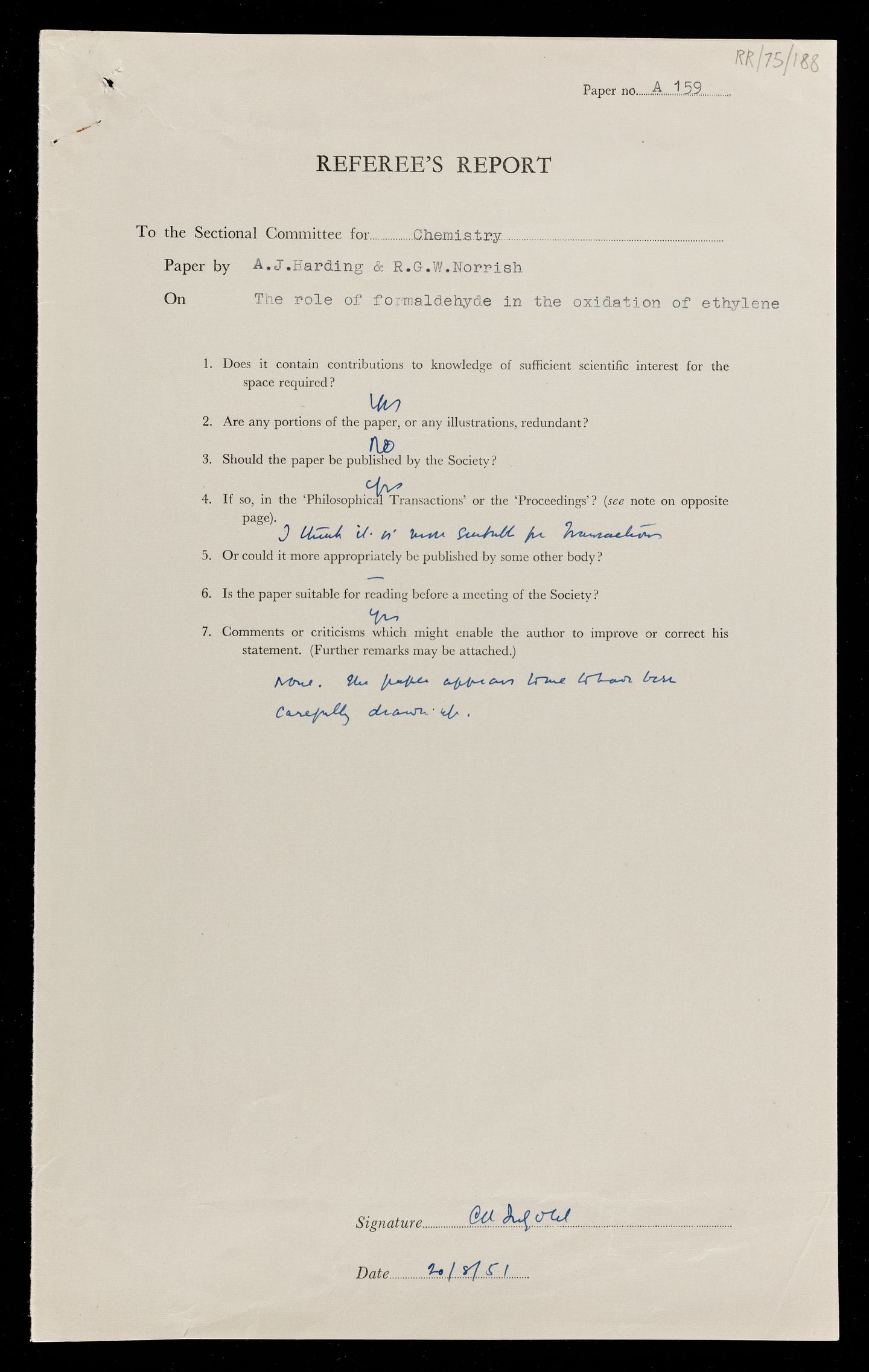 Referee's report by Christopher Kelk Ingold, on a paper 'The role of ...