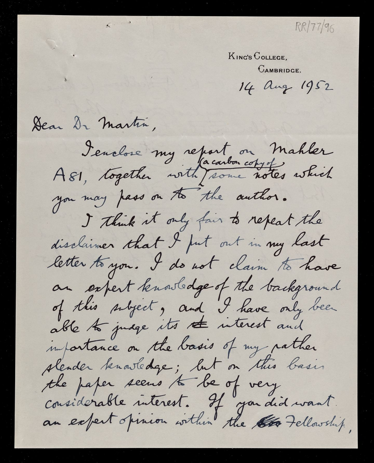 Letter from Albert Edward Ingham, on a paper 'The approximation of ...