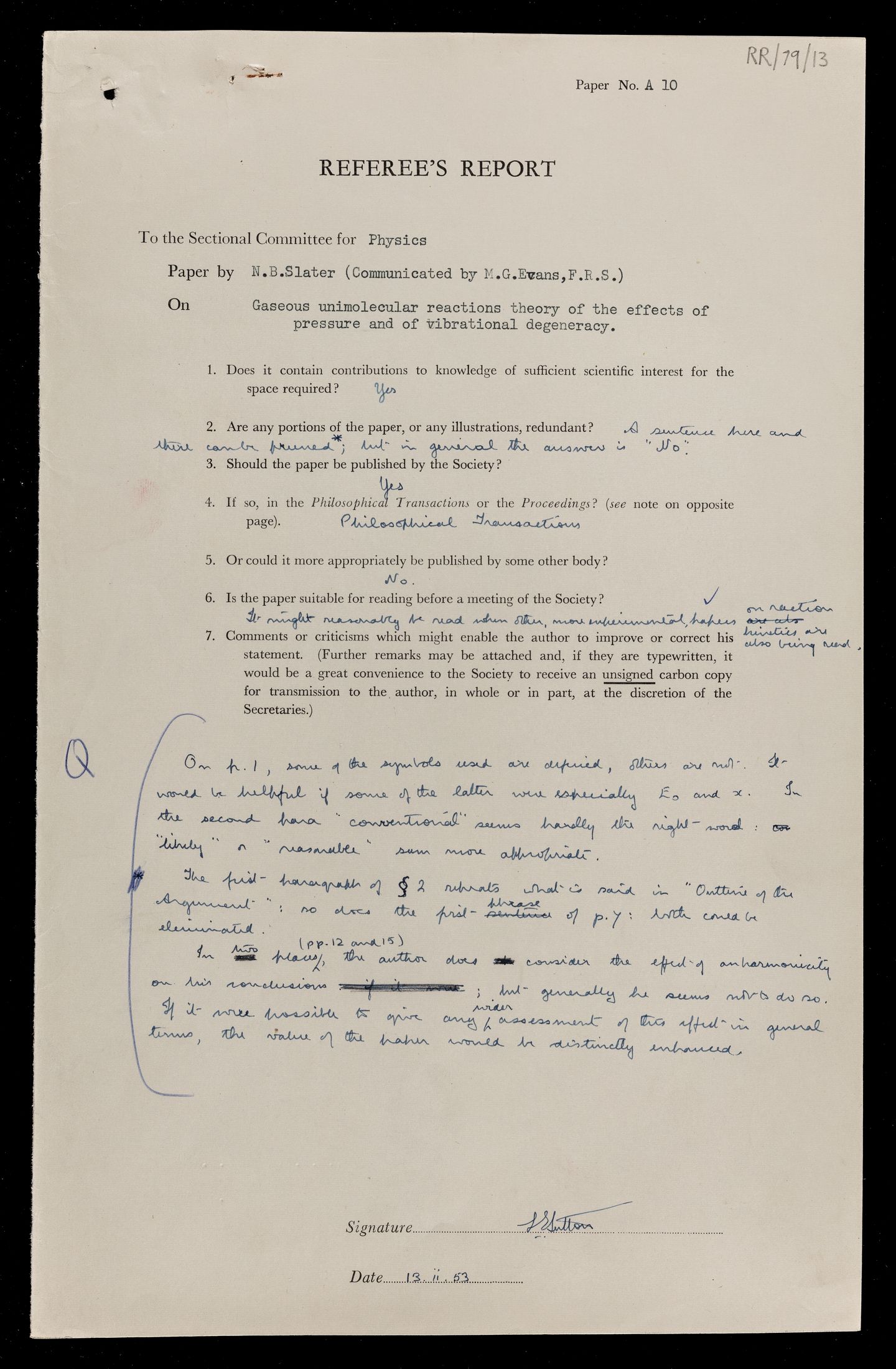 Referee's report by Leslie Ernest Sutton, on a paper 'Gaseous ...