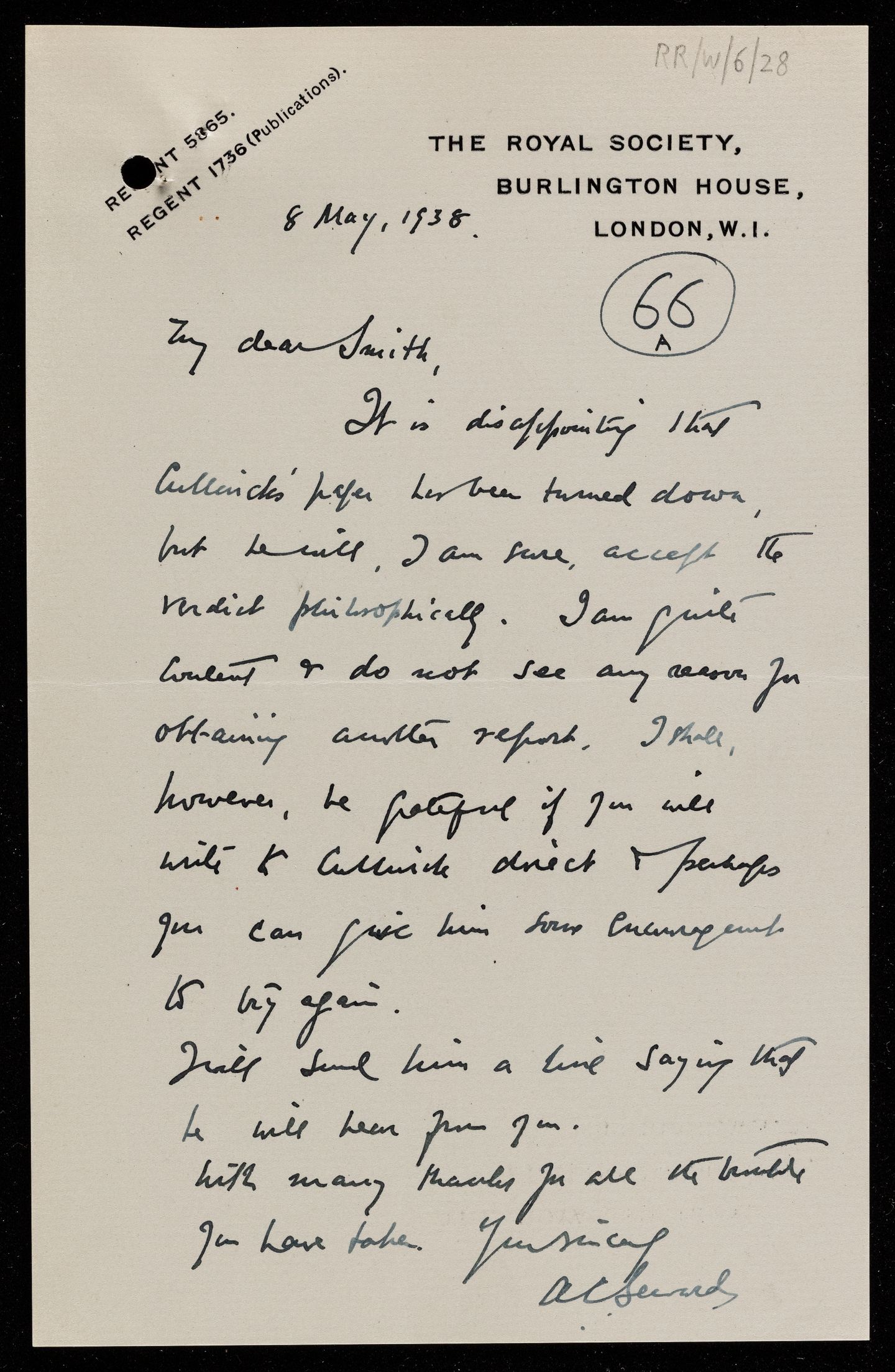 Letter from [Albert Charles] Seward to [Frank Edward] Smith, regarding ...