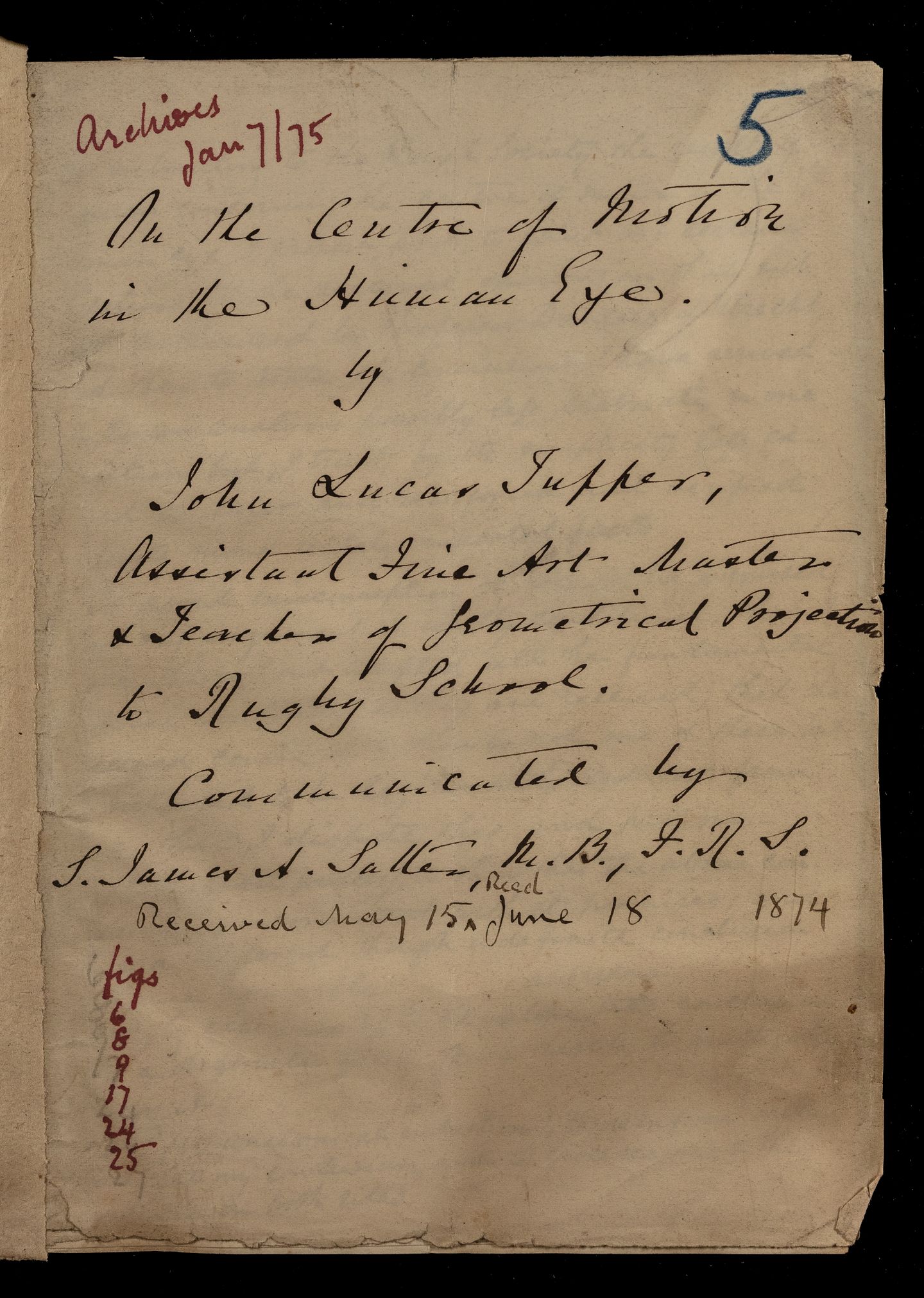 Unpublished paper, 'On the centre of motion in the human eye' by John ...