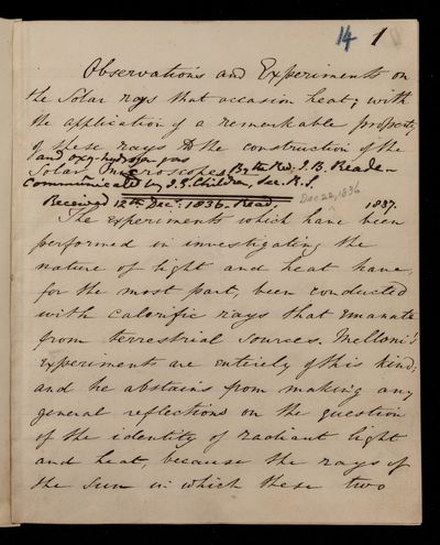 Joseph Bancroft Reade | The Royal Society: Science in the Making