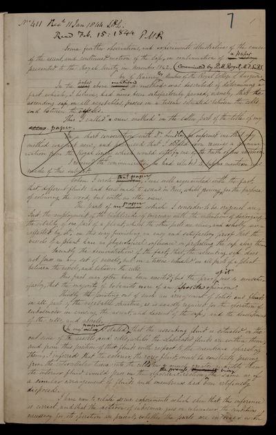 Unpublished paper, 'Experimental inquiry into the cause of the ascent ...